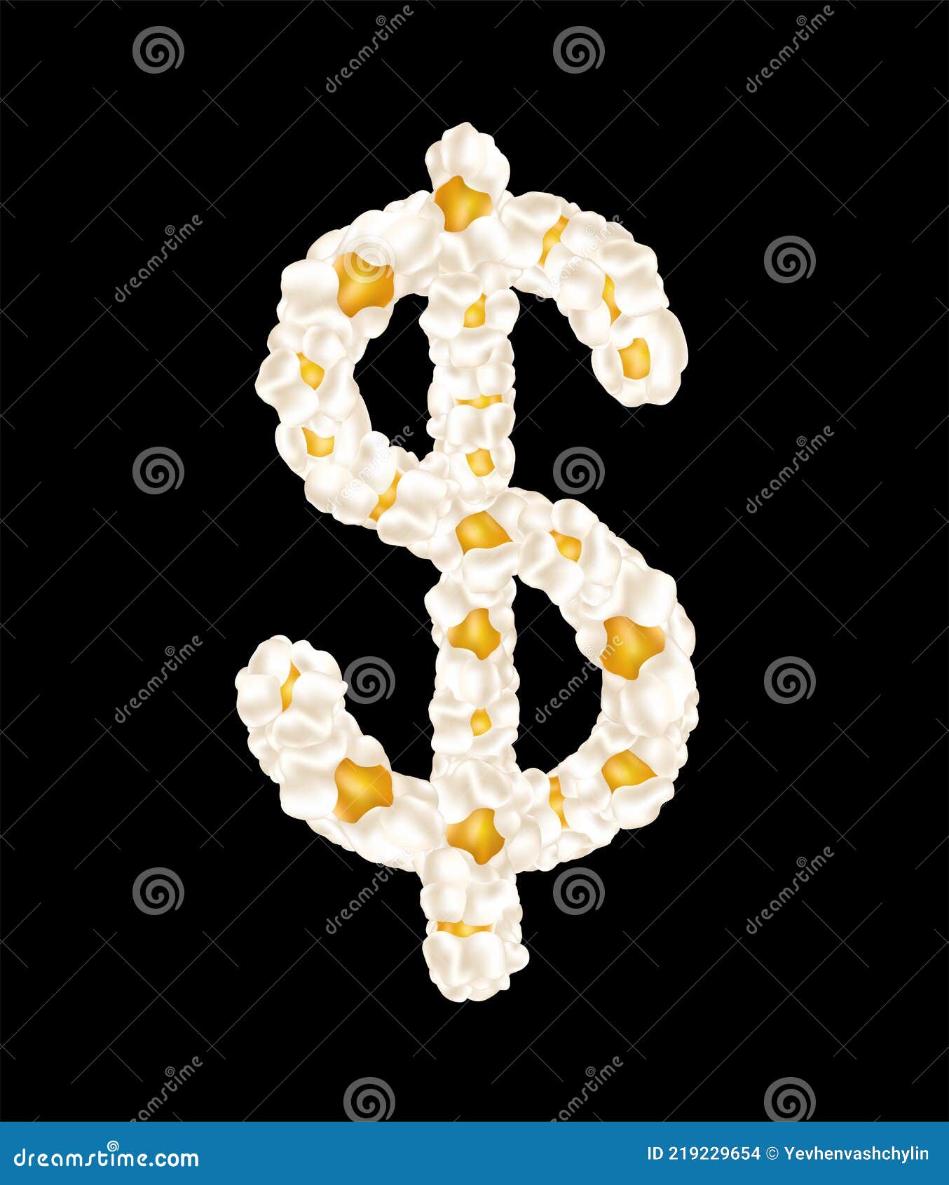 The Dollar Sign Made Up of Airy Popcorn. Vector Illustration. Stock ...