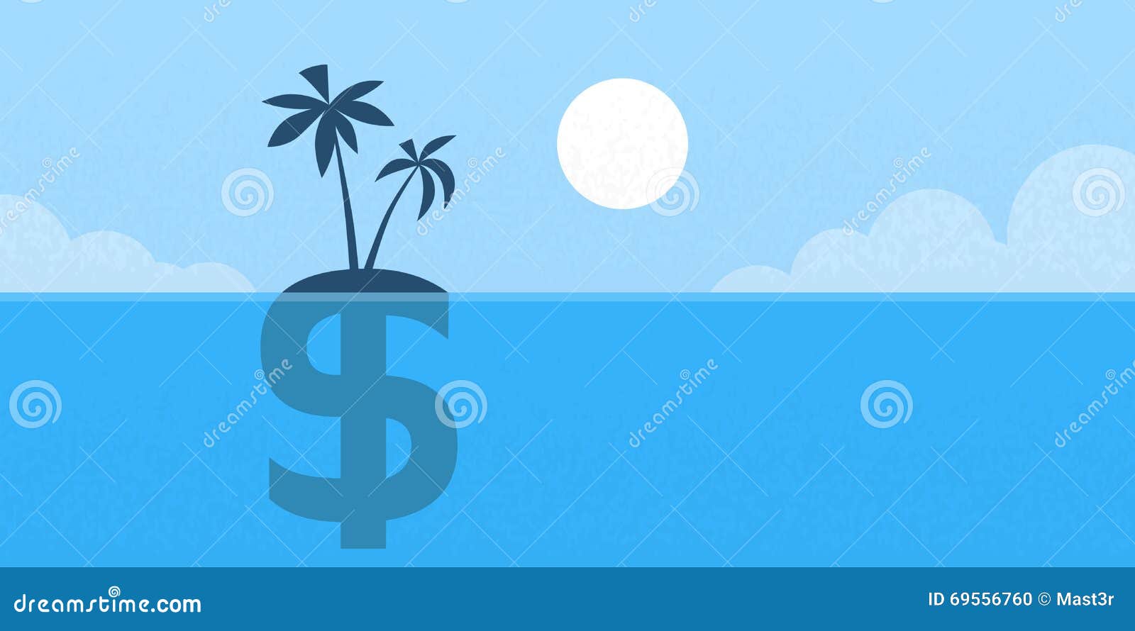 Dollar Sign Offshore Island Concept Flat Stock Vector - Illustration of ...