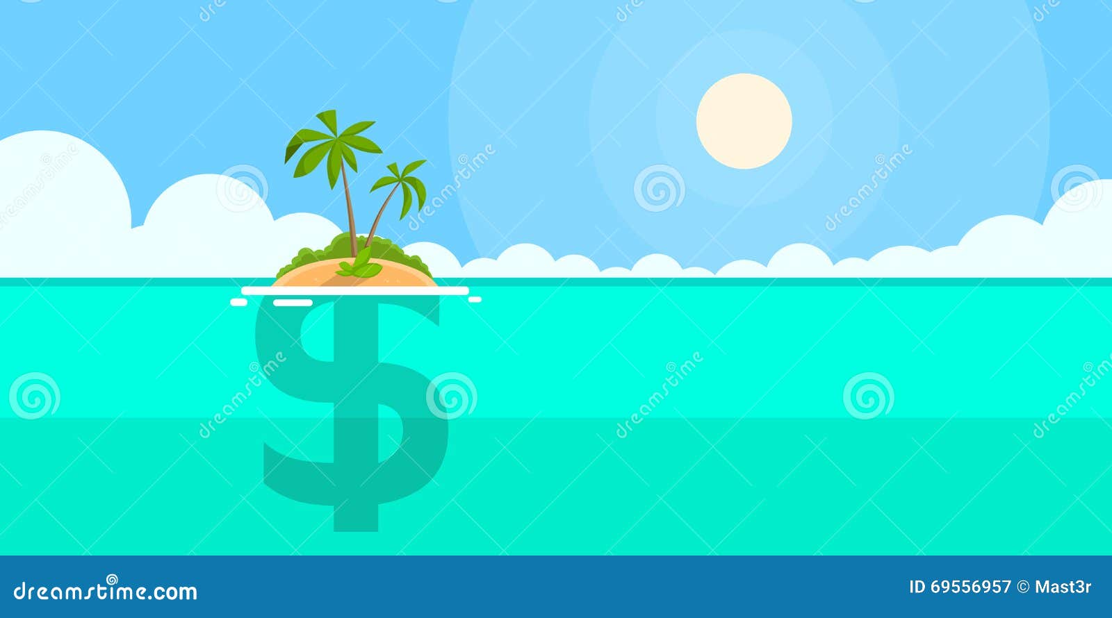 Dollar Sign Offshore Island Concept Flat Stock Vector - Illustration of ...