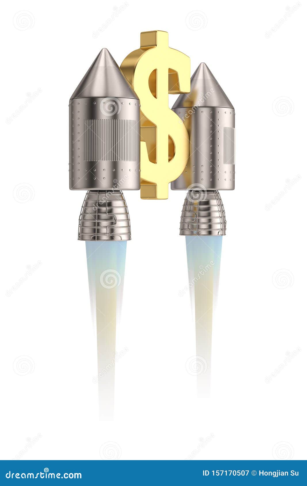 Dollar Sign with Rocket Isolated on White Background. 3D Illustration ...