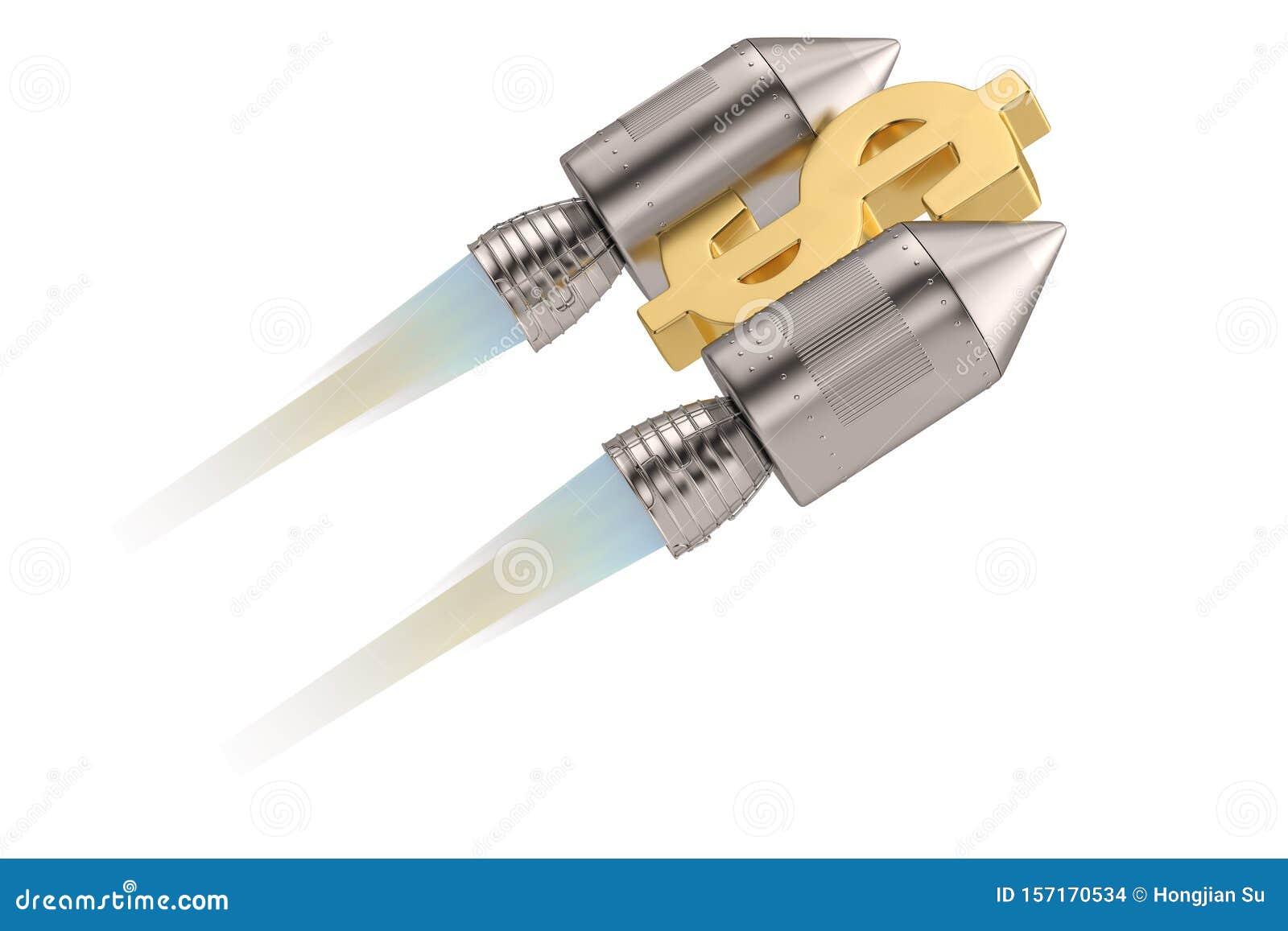 Dollar Sign with Rocket Isolated on White Background. 3D Illustration ...