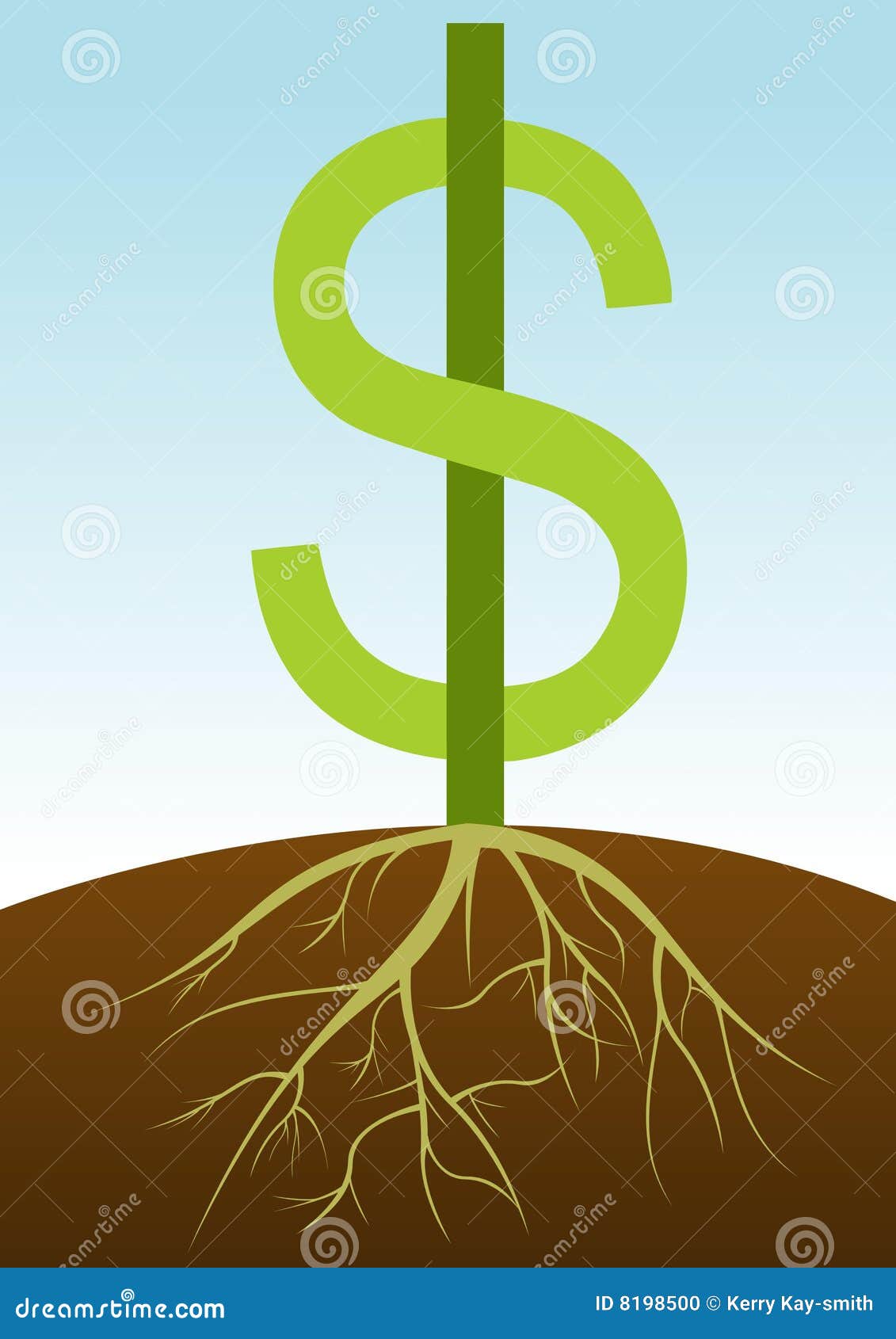 Dollar sign with roots stock vector. Illustration of leaf - 8198500