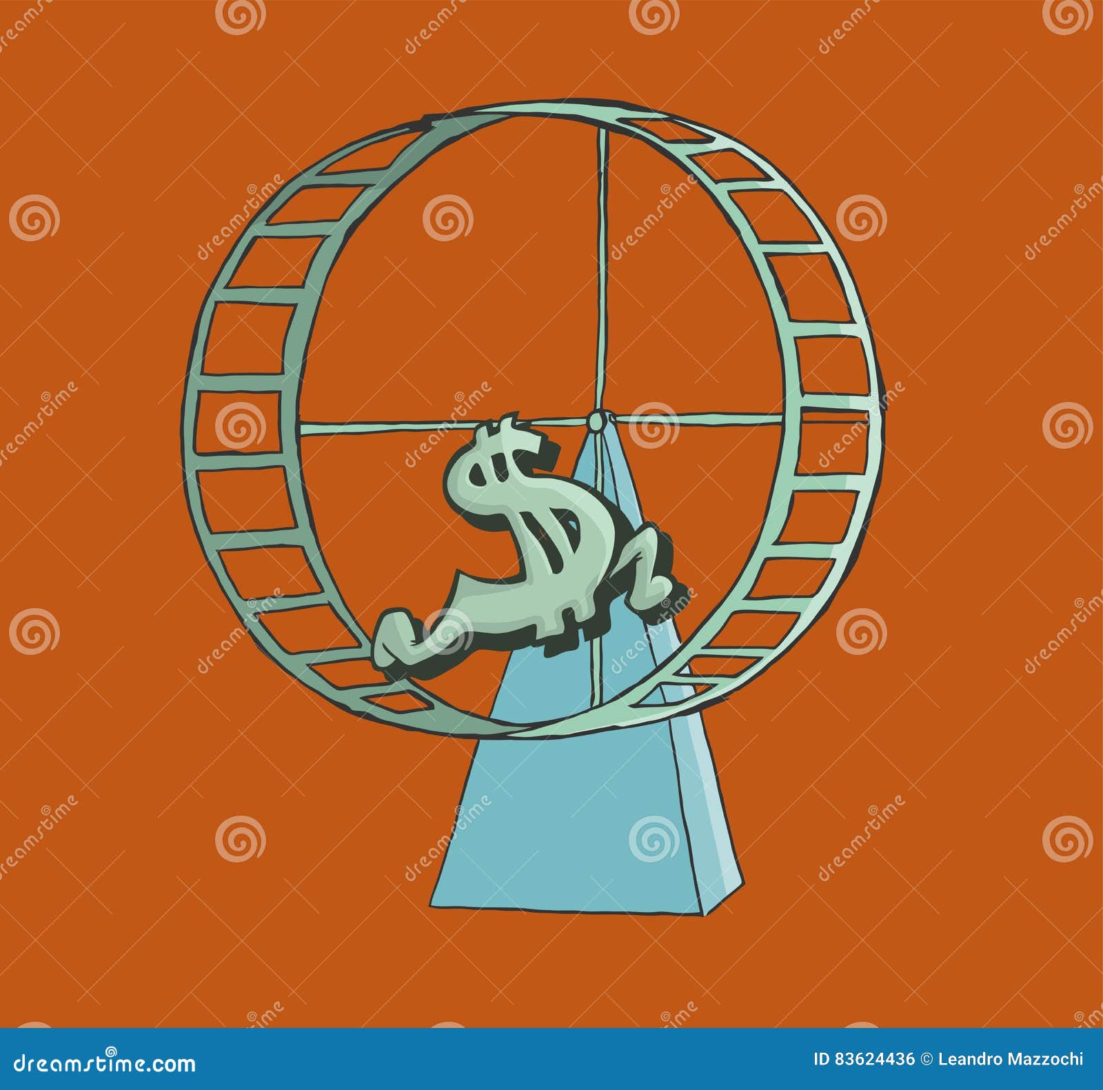 Dollar Sign Running on a Hamster Wheel. Stock Illustration ...