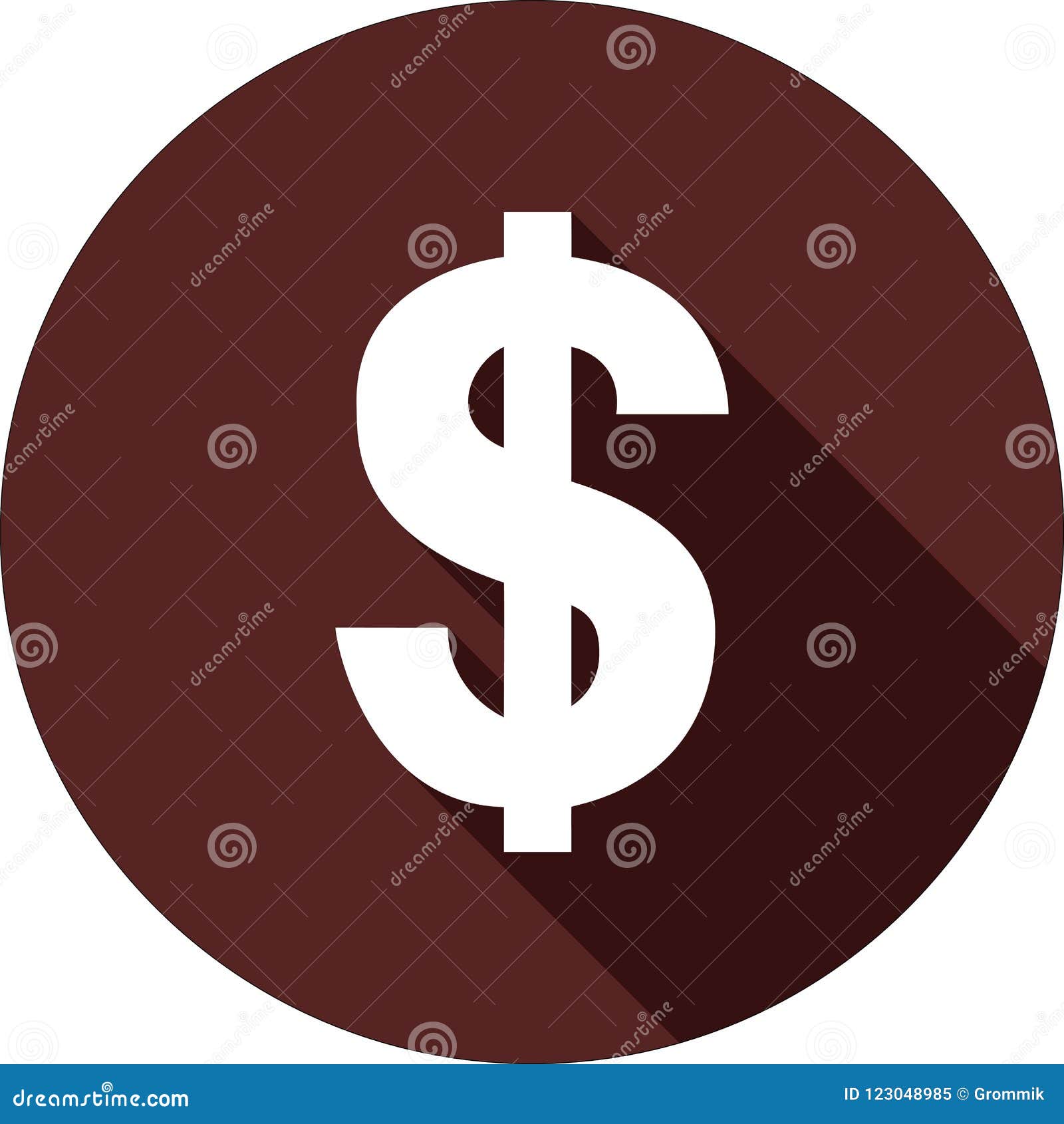 Dollar Sign with Shadow on a Circle of Dark Red, Vector Stock ...