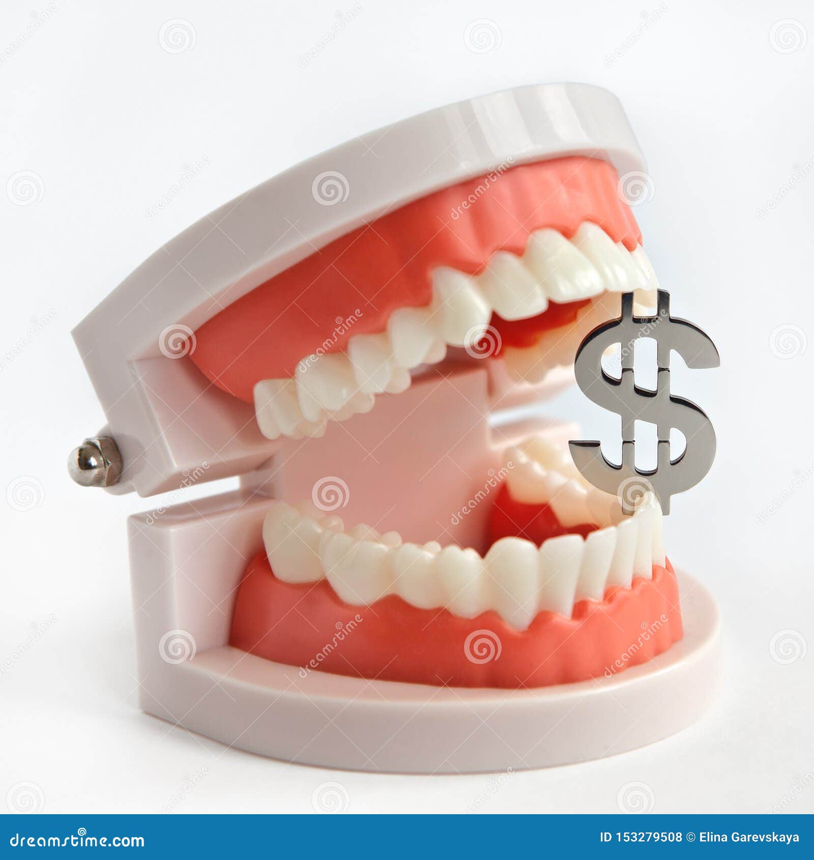 Dollar Sign between the Teeth in a Man`s Jaw Layout. Stock Photo ...