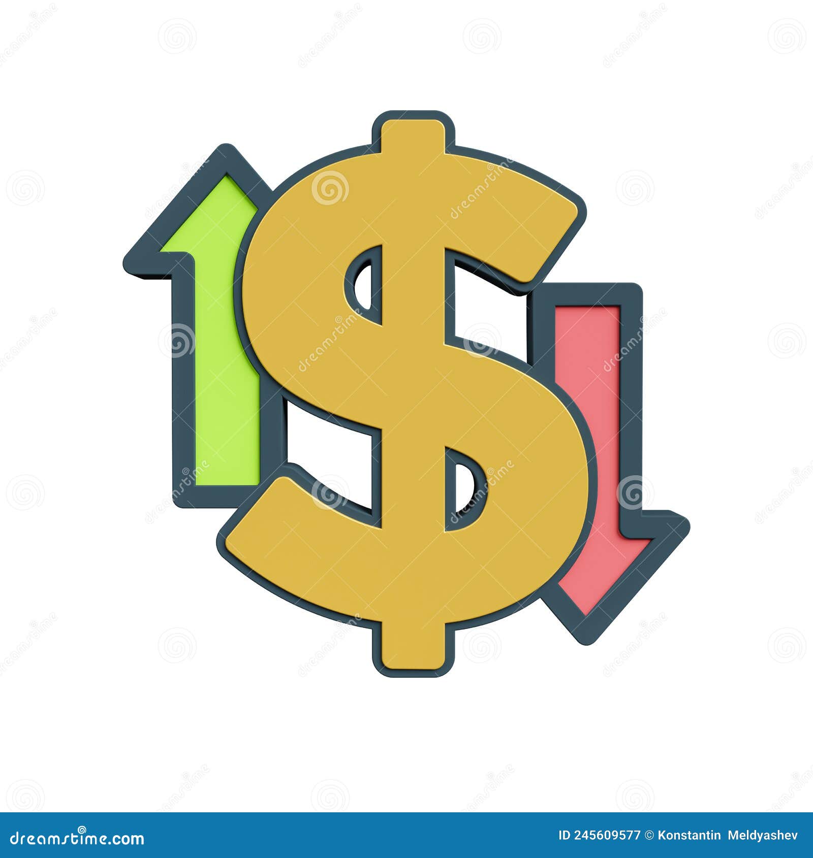 Dollar Sign with Up and Down Arrows Front View 3d Icons Render ...