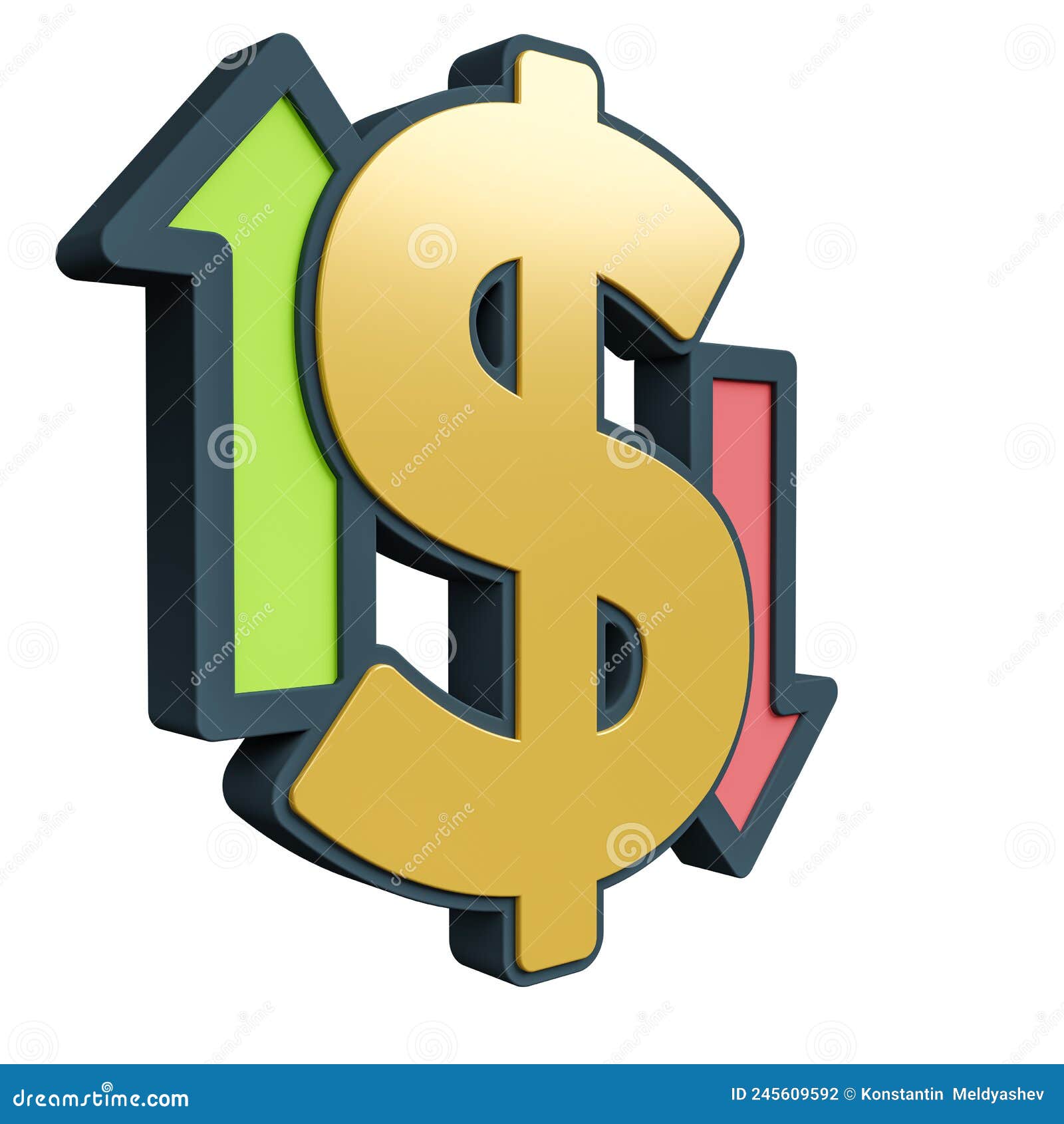 Dollar Sign with Up and Down Arrows Left Side View 3d Icons Render ...
