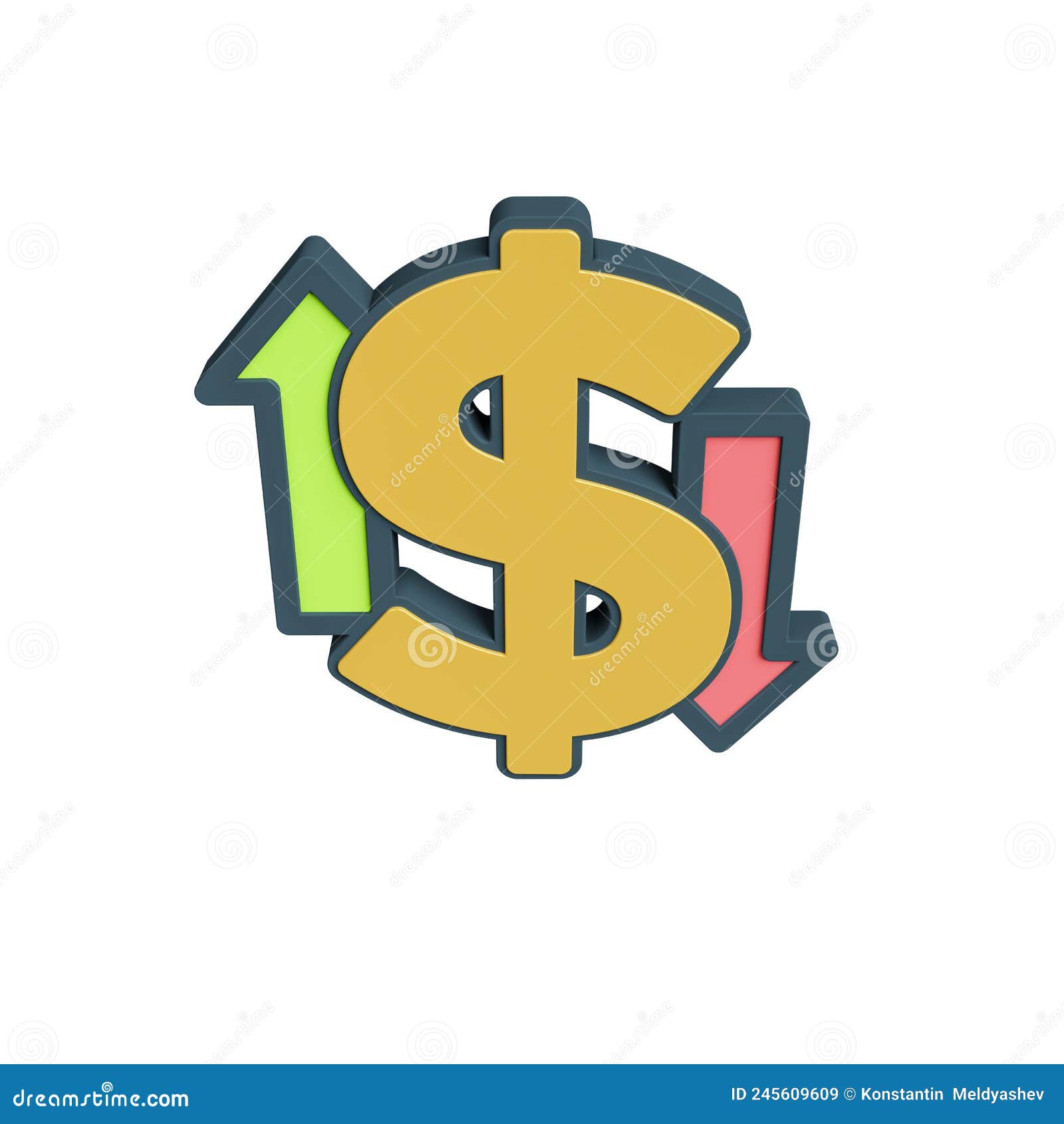 Dollar Sign with Up and Down Arrows Top Front View 3d Icons Render ...