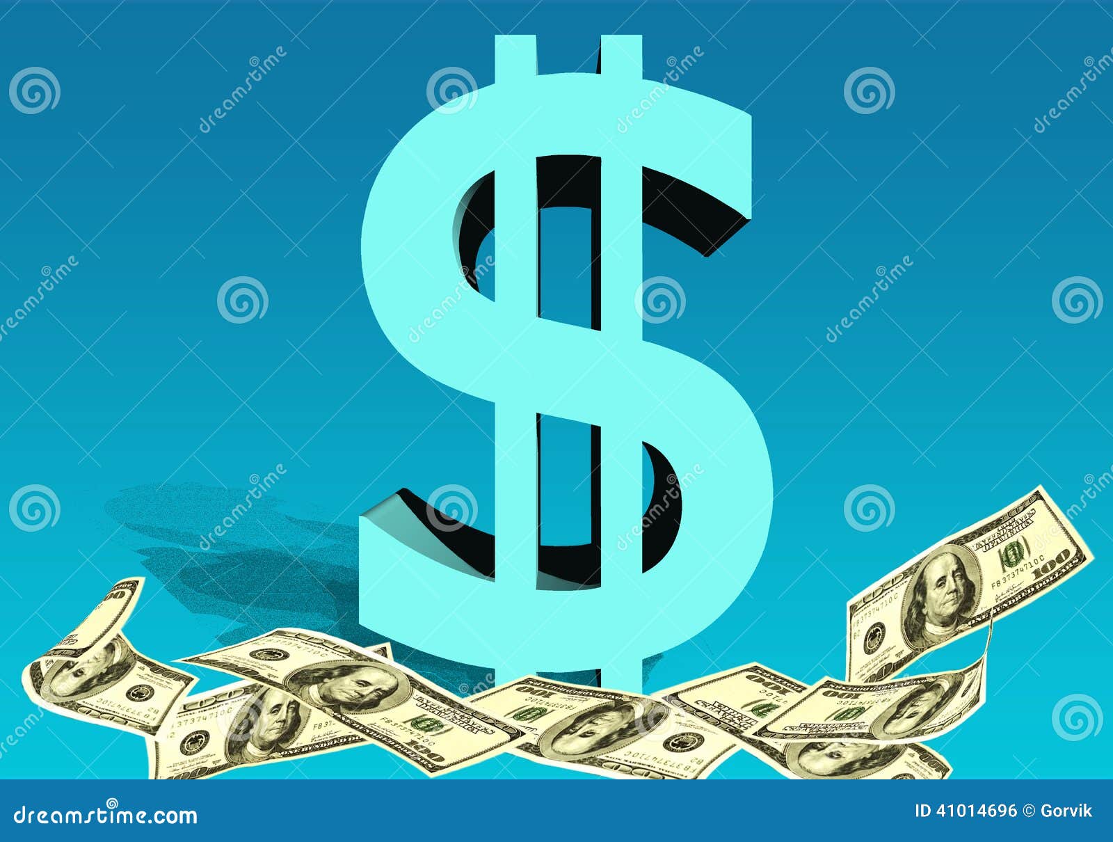 Dollar Sign of the USA with Currency Notes on a Blue Background Stock ...