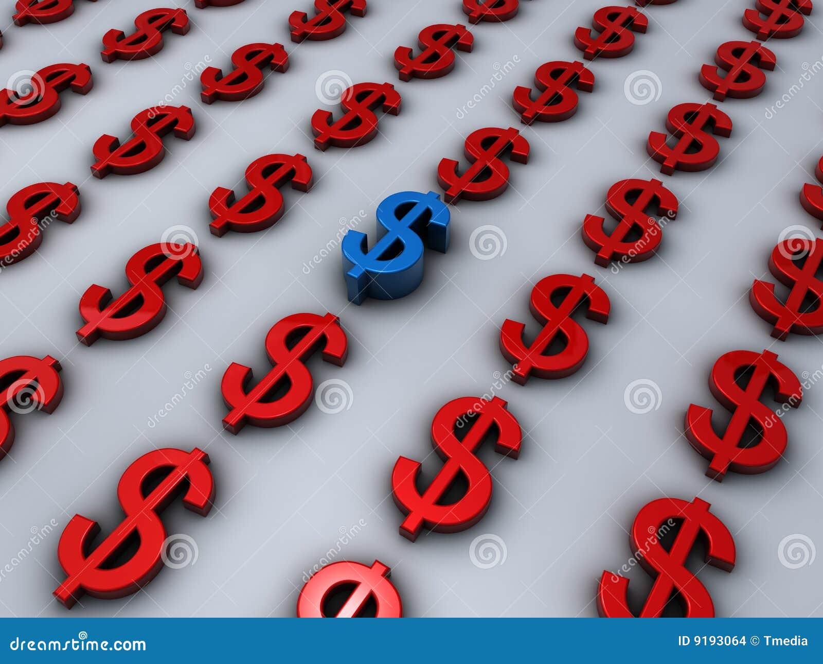 Dollar Signs in Red with One Unique in Blue Stock Illustration ...