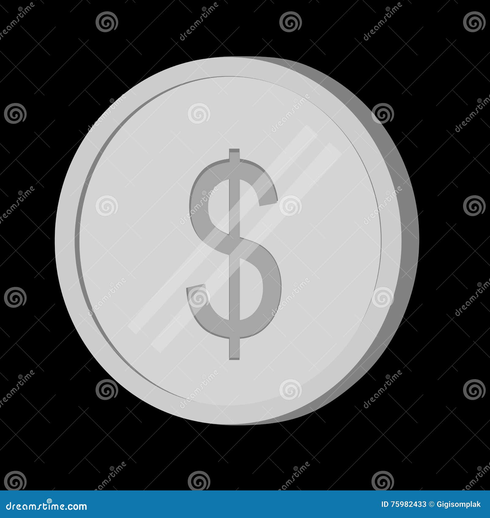 Dollar Silver Coin at Black Background Stock Vector - Illustration of ...