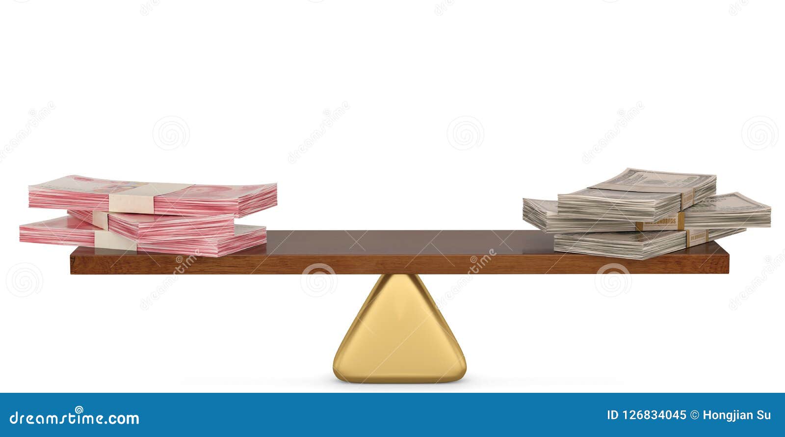 Dollar Stacks and Rmb Stacks on Seesaw 3D Illustration. Stock ...
