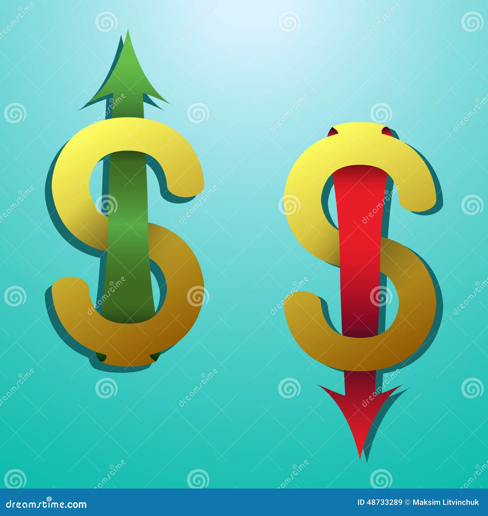 Dollar Symbol with Arrow Stretching Up Down Stock Vector - Illustration ...