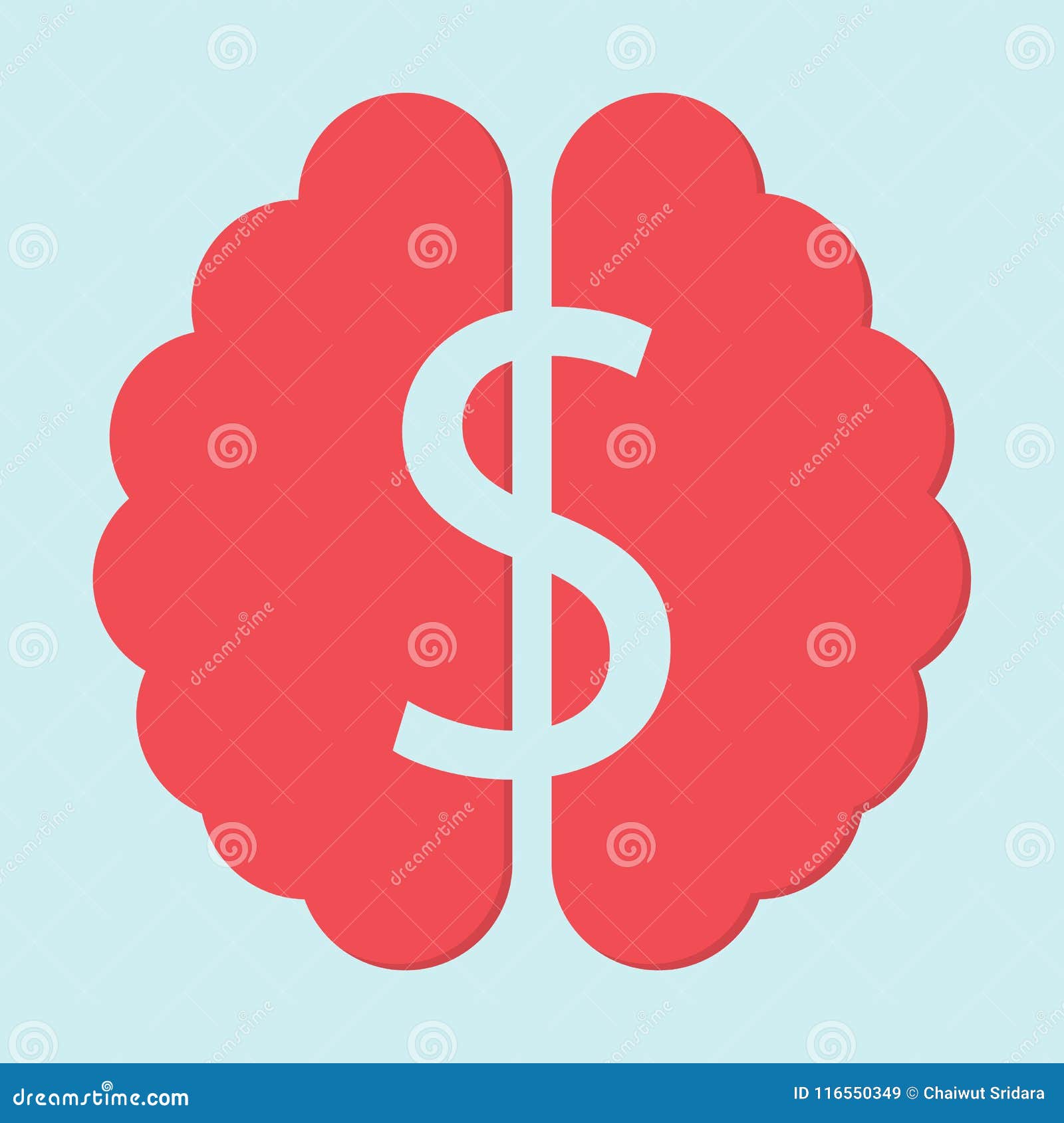 Dollar Symbol on Brain Flat Design Stock Vector - Illustration of mind ...