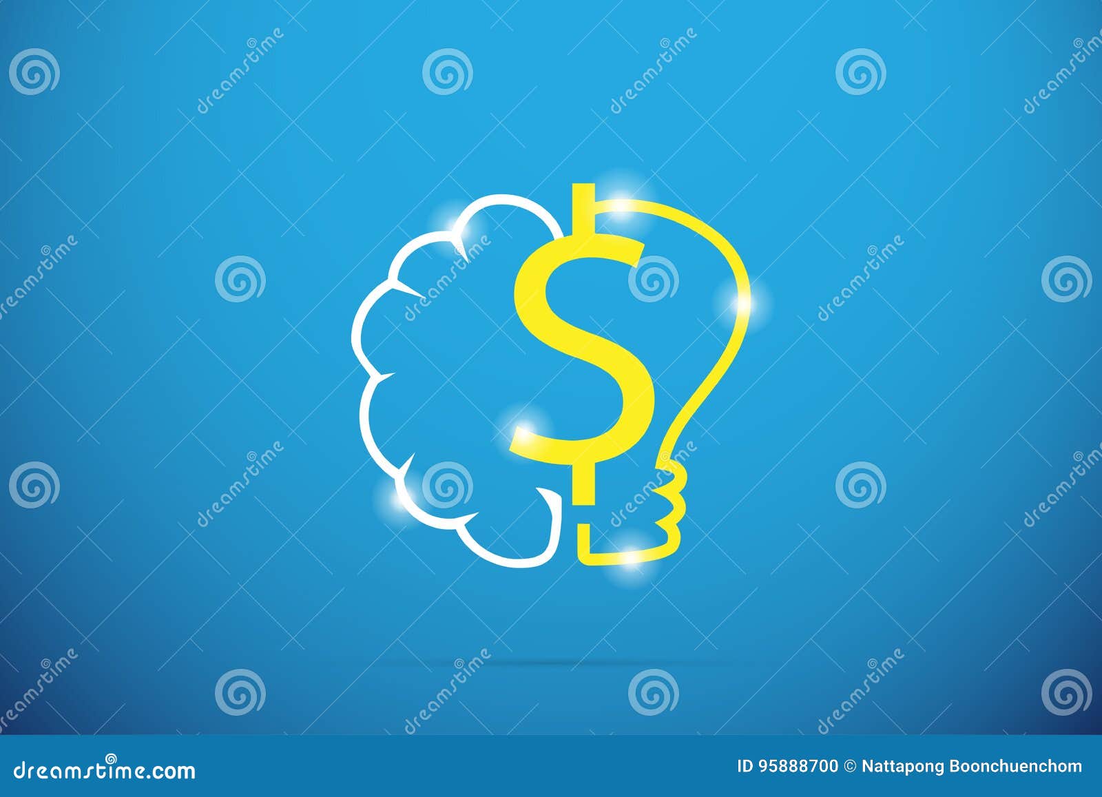 Dollar Symbol with Brain and Lightbulb, Idea and Business Concept Stock ...