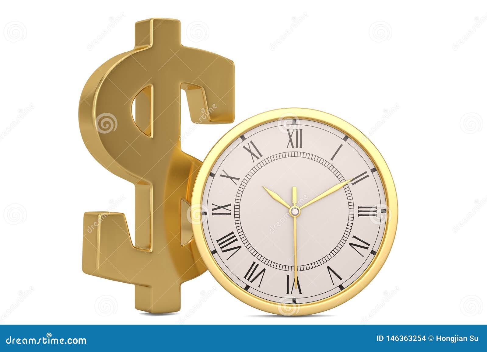 Dollar Symbol and Clock Over White Background 3D Illustration Stock ...