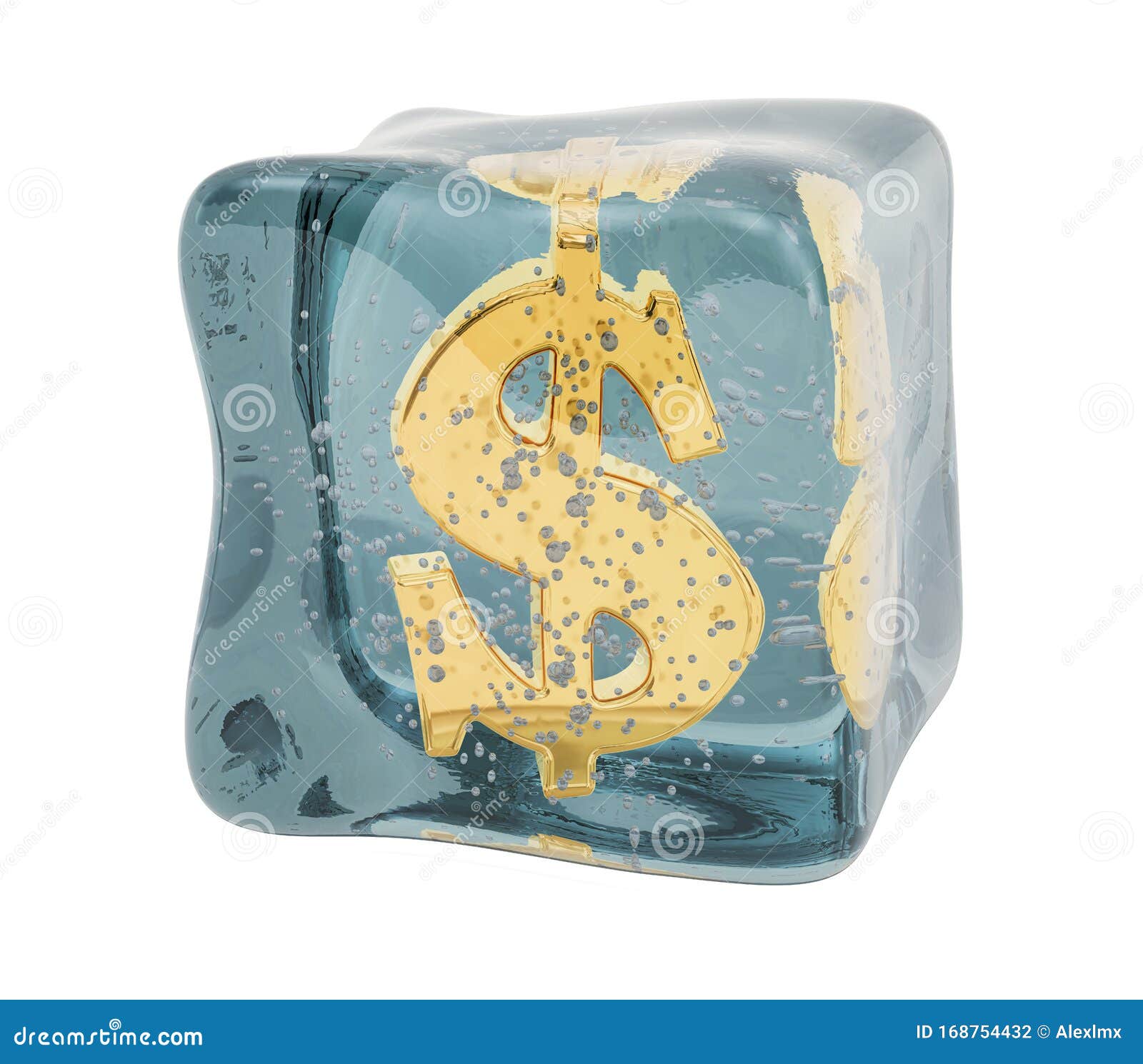 Dollar Symbol Frozen in Ice Cube, 3D Rendering Stock Illustration ...