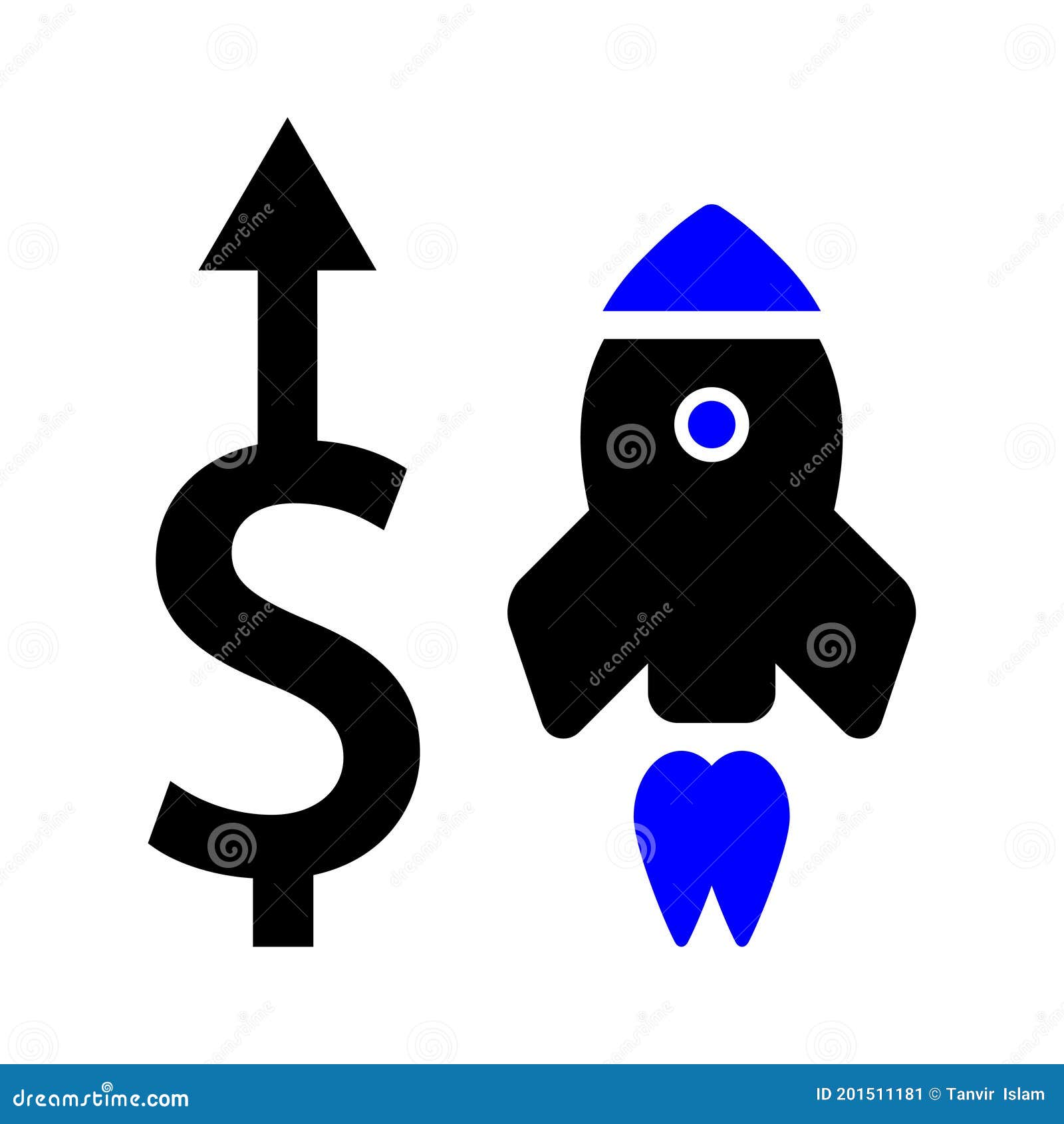 Dollar symbol with rocket stock vector. Illustration of icon - 201511181
