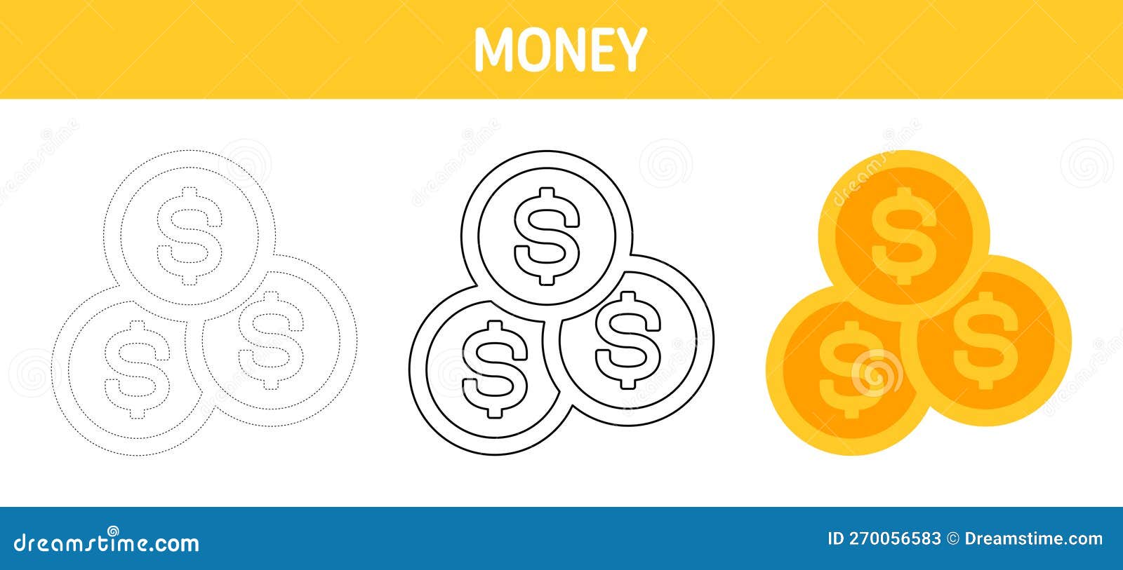 Dollar Tracing and Coloring Worksheet for Kids Stock Vector ...