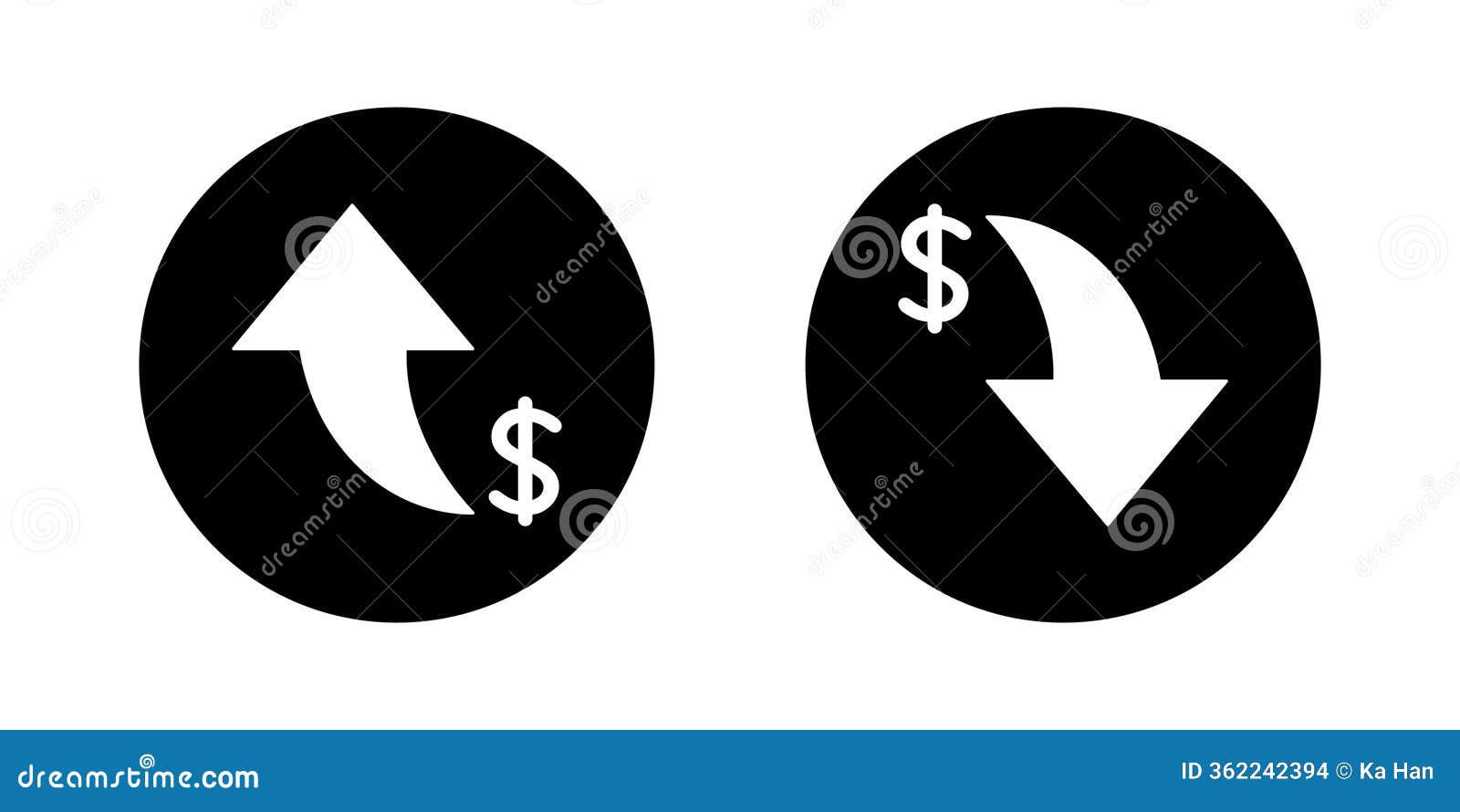 Dollar Up and Down Icon on Black Circle. USD Currency Arrow Increase and Decrease Sign Symbol ...