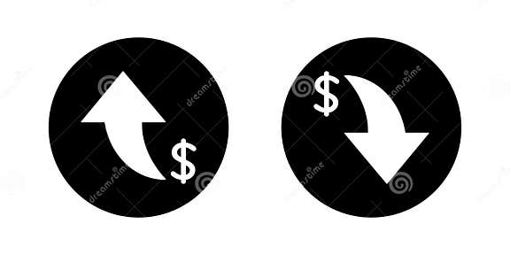 Dollar Up and Down Icon on Black Circle. USD Currency Arrow Increase and Decrease Sign Symbol ...