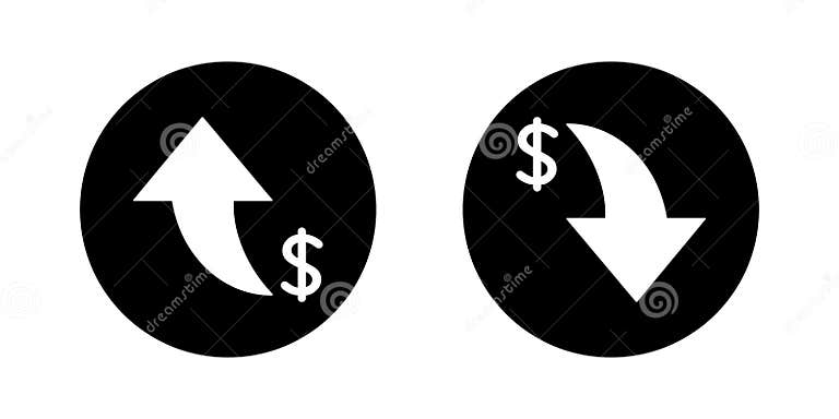Dollar Up and Down Icon on Black Circle. USD Currency Arrow Increase and Decrease Sign Symbol ...