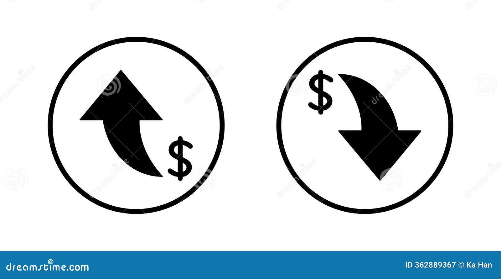 Dollar Up and Down Icon on Circle Line. USD Currency Arrow Increase and Decrease Sign Symbol ...
