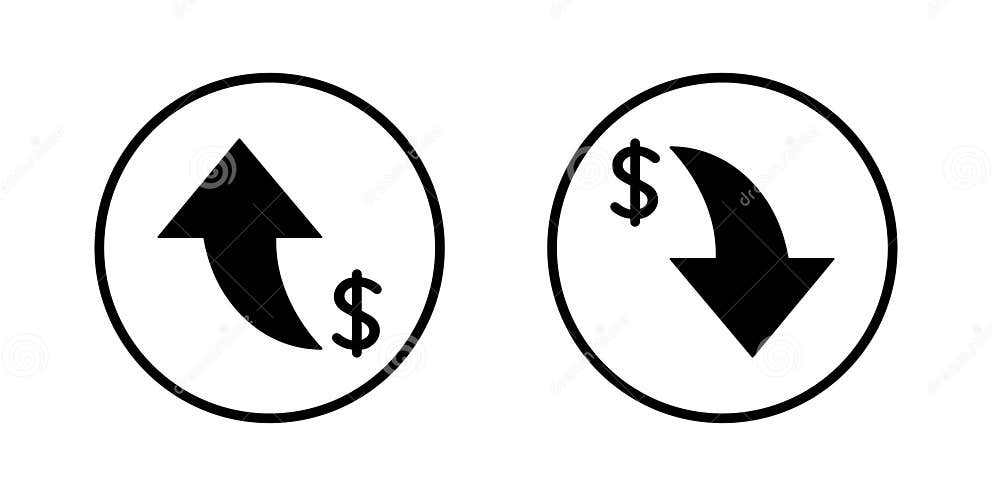 Dollar Up and Down Icon on Circle Line. USD Currency Arrow Increase and Decrease Sign Symbol ...