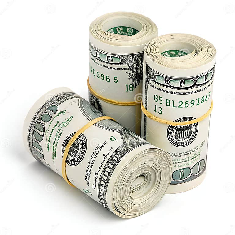 Dollar US Currency Rolls Isolated on White Background Stock ...