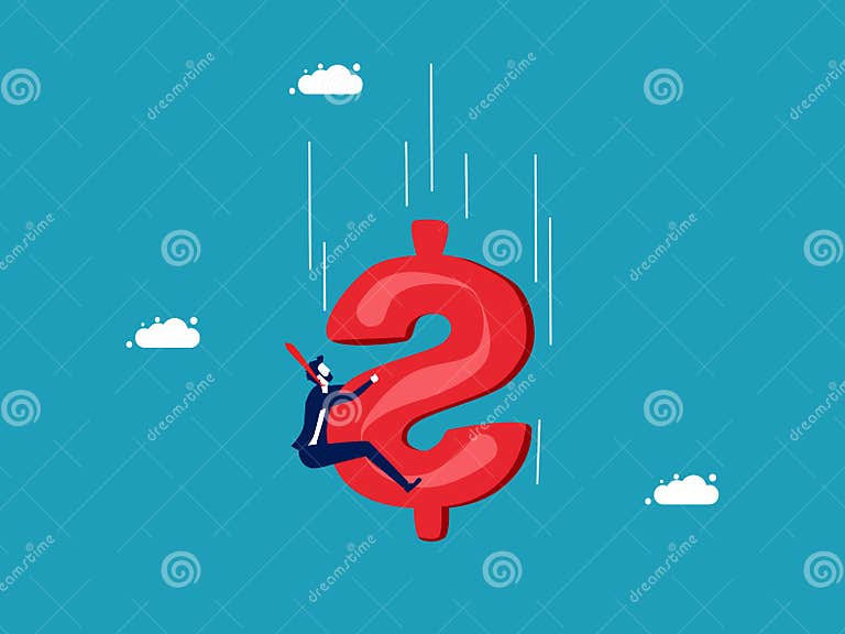 Dollar Value Falls. Businessman on Floating Dollar Sign Falling Stock ...