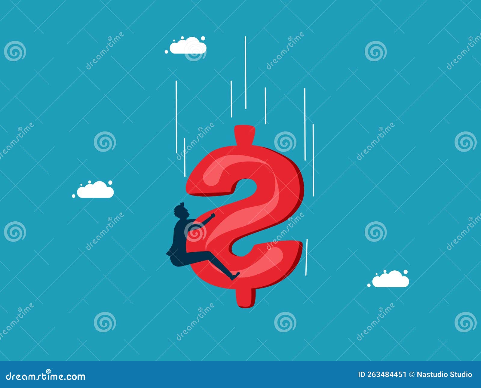 Dollar Value Falls. Businessman on Floating Dollar Sign Falling Stock ...