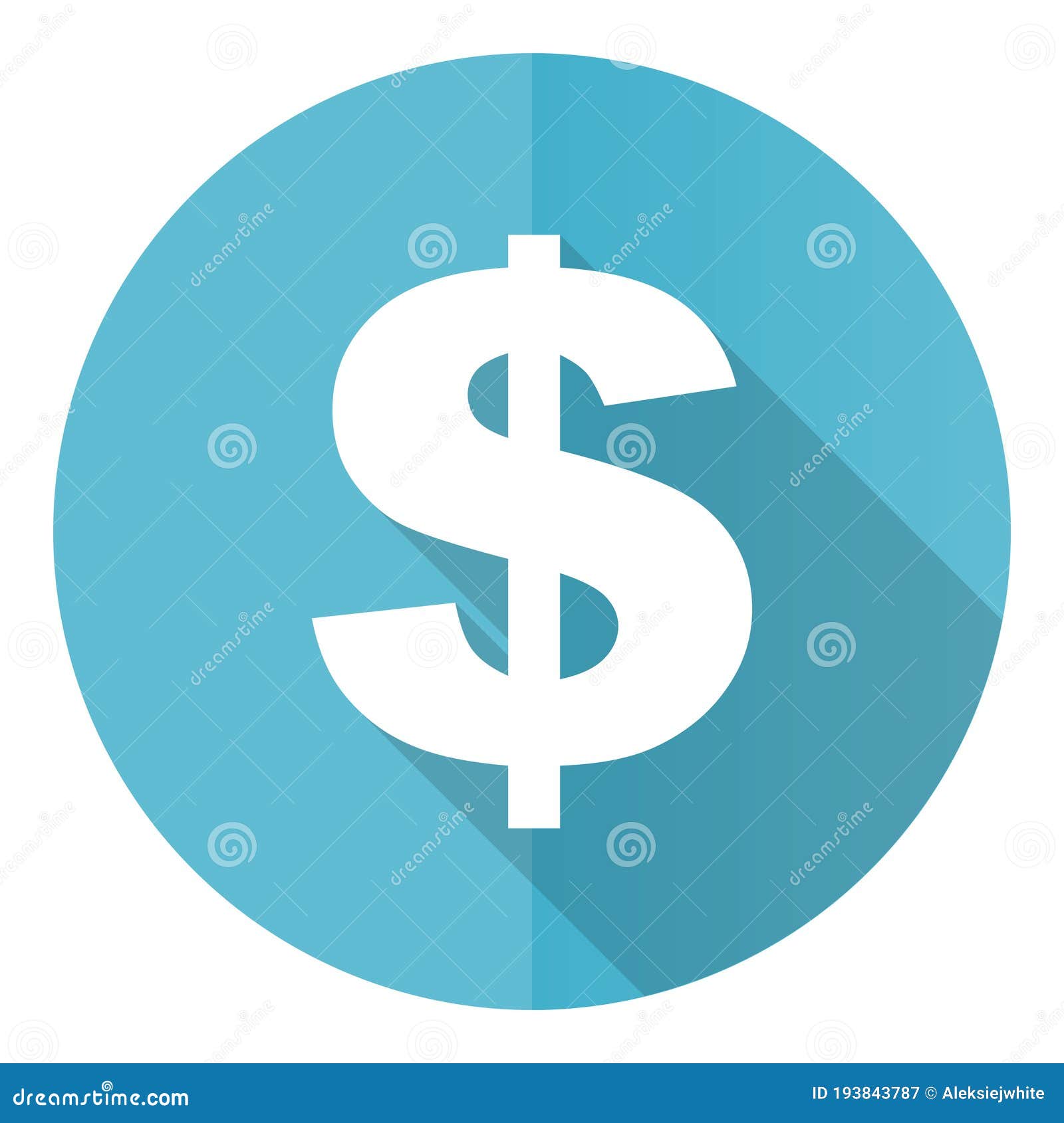 Dollar Vector Icon, Flat Design Blue Round Web Button Isolated on White ...