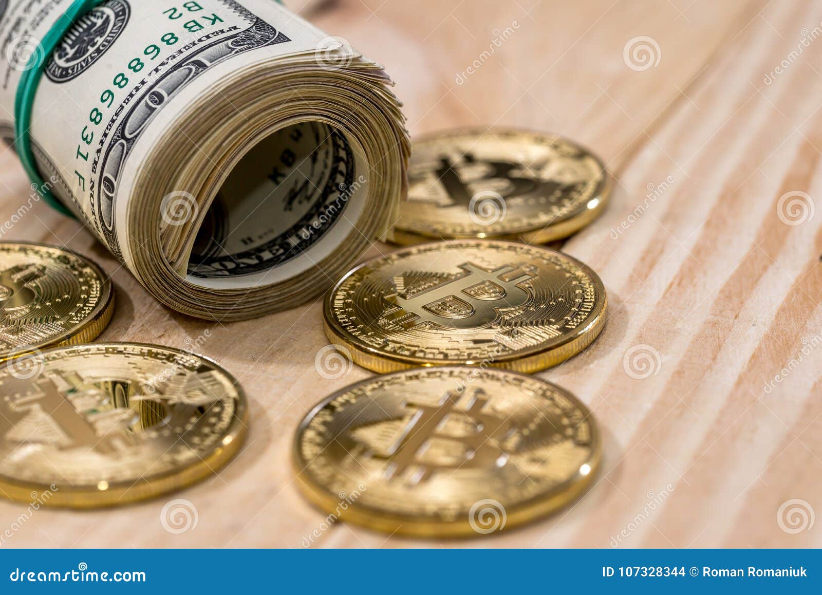 Dollar vs bitcoin on desk stock photo. Image of dollars - 107328344
