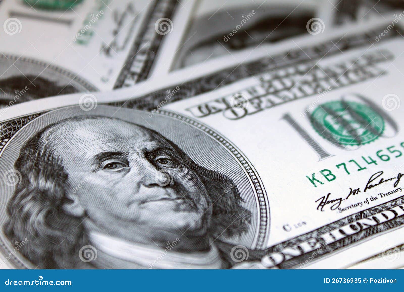 Dollars 100 Banknotes Front Stock Image - Image of exchange, green ...