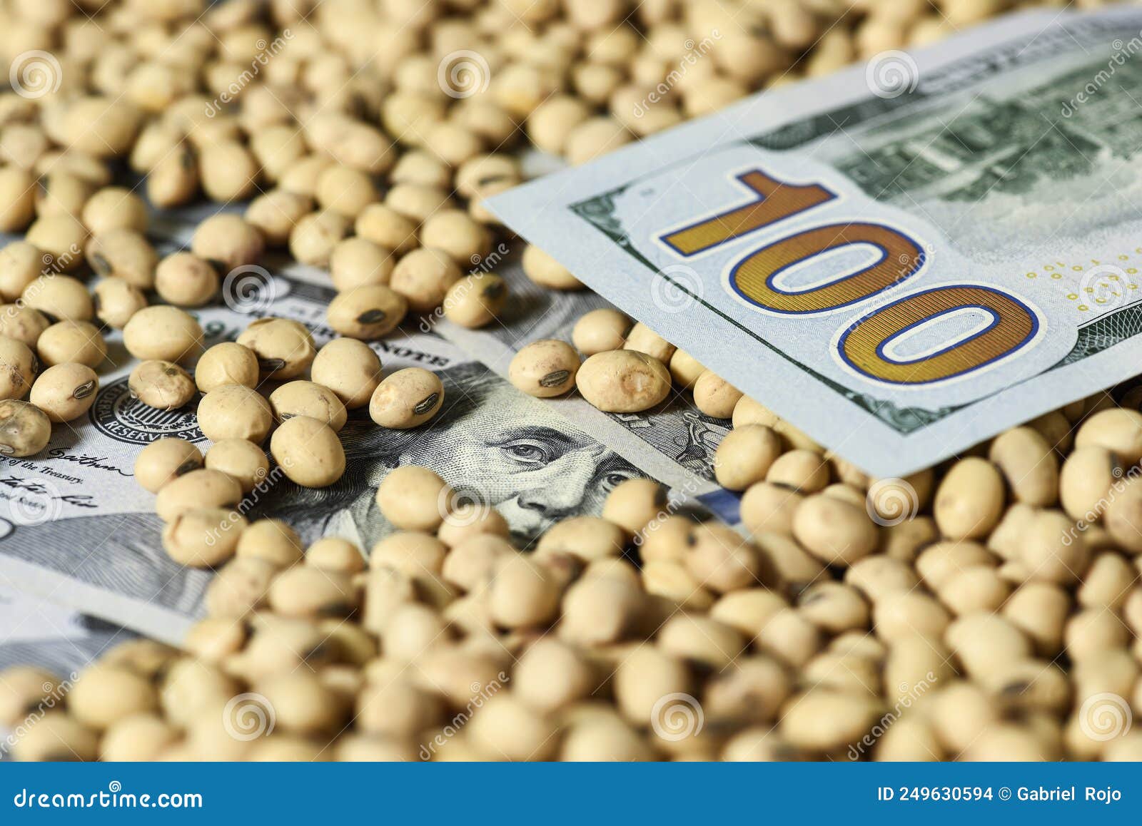 Dollars Banknotes and Coins and Soy Beans, Stock Photo - Image of ...