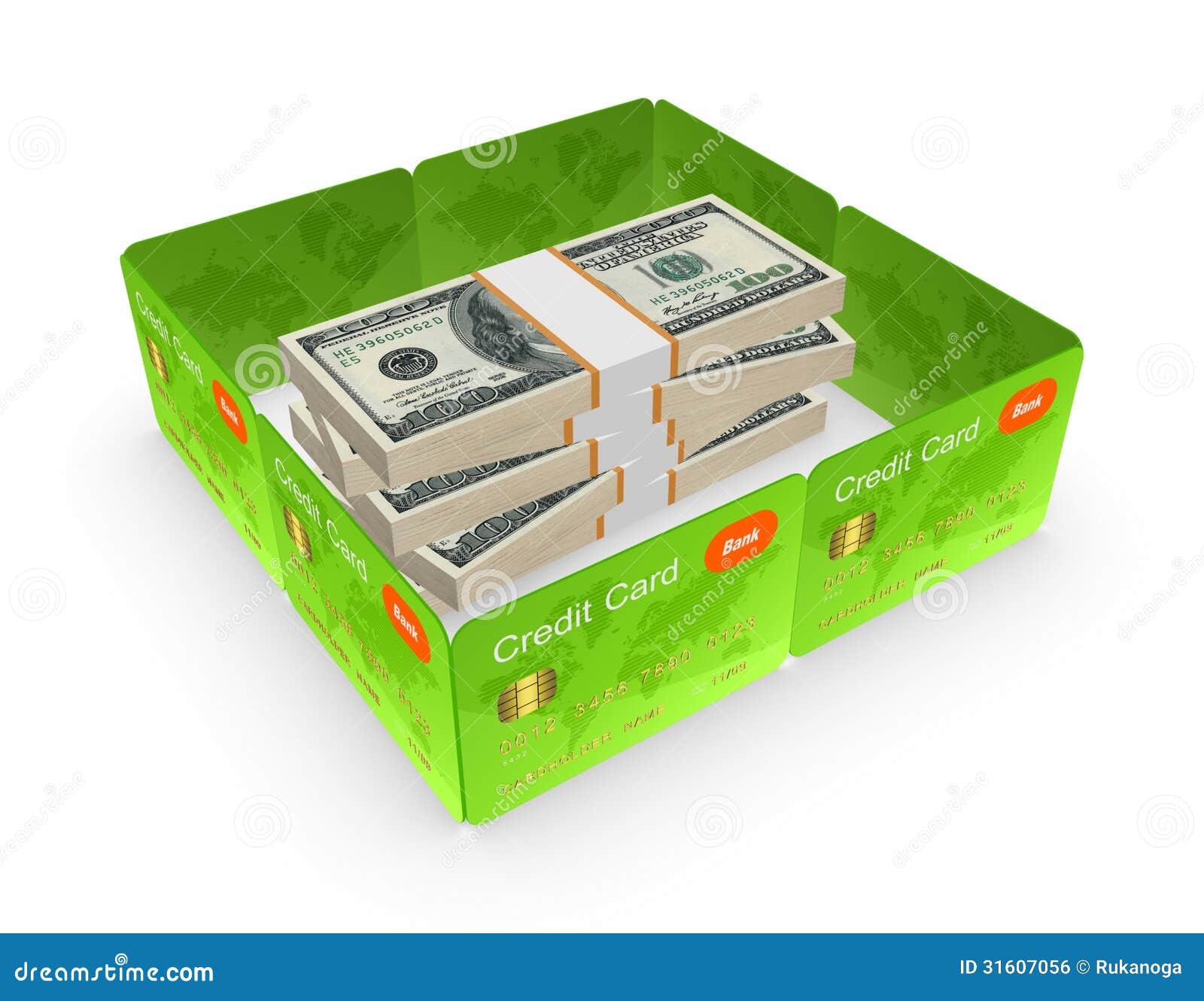 Dollars Behind the Wall of Credit Cards. Stock Illustration ...