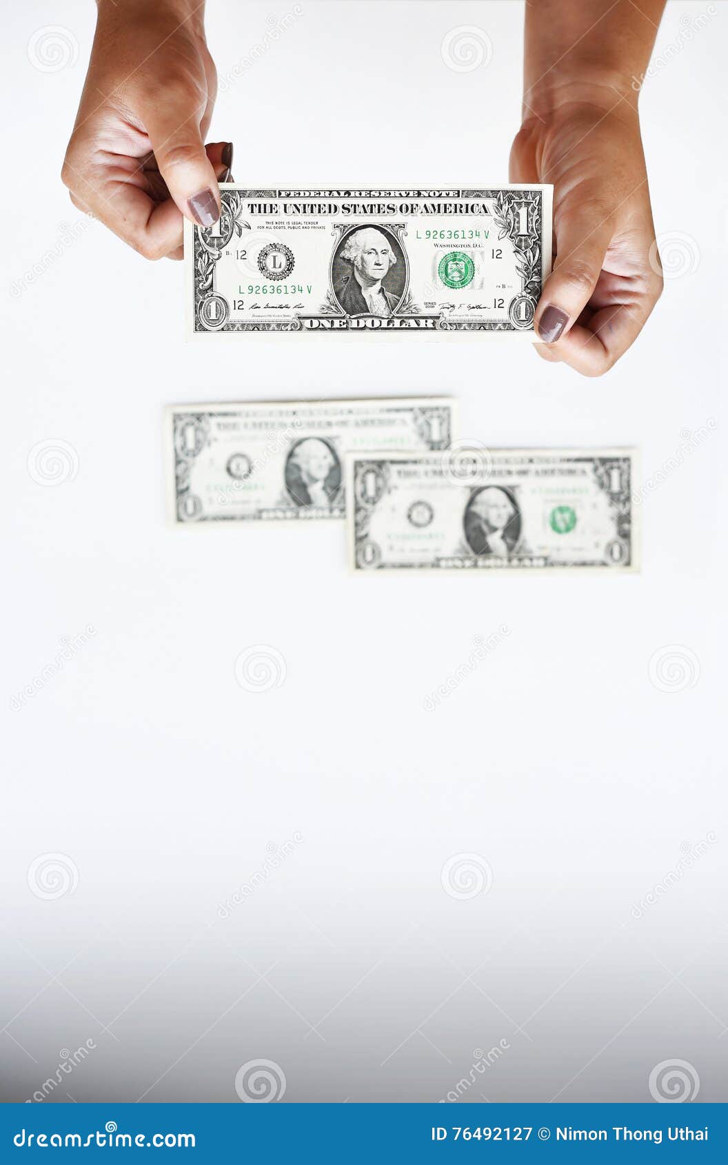 Dollars bill on hand stock image. Image of money, cash - 76492127