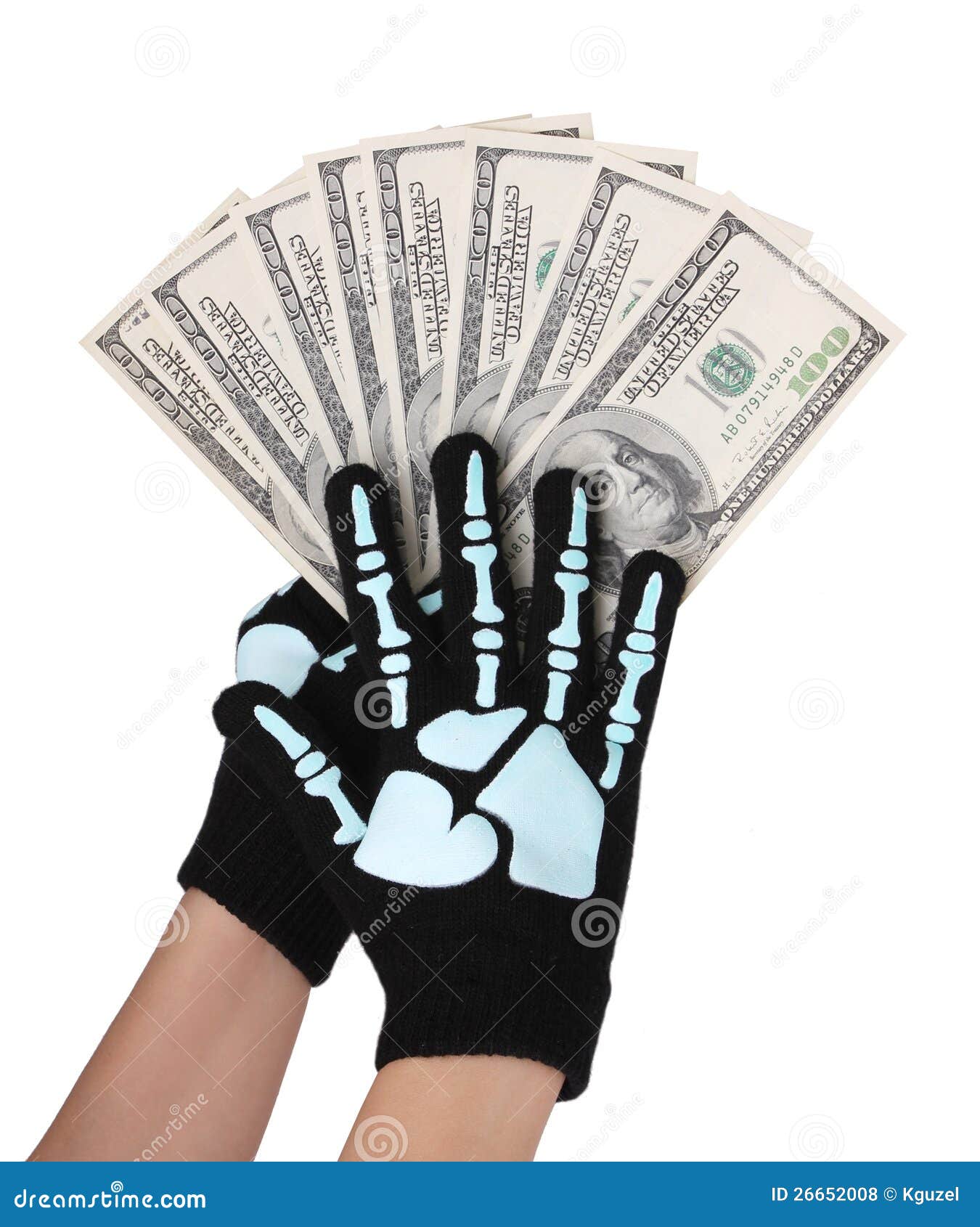 Dollars Bills in Skeleton Hands Isolated on White Stock Photo - Image ...