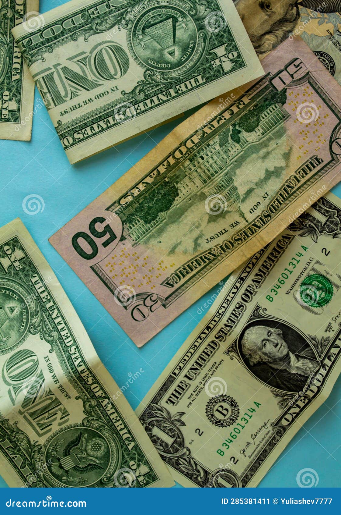Dollars on a Blue Background Stock Image - Image of change, rich: 285381411