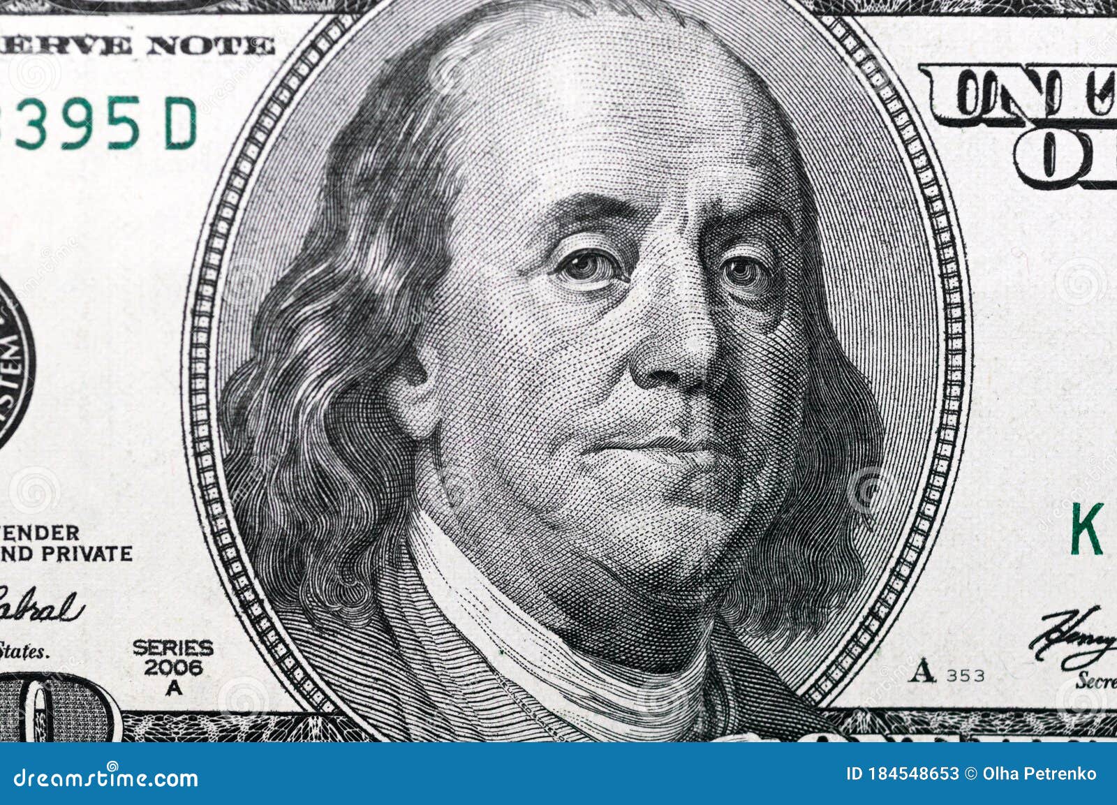 Closeup Of Benjamin Franklin On The One Hundred Dollar Bill Stock Photo ...