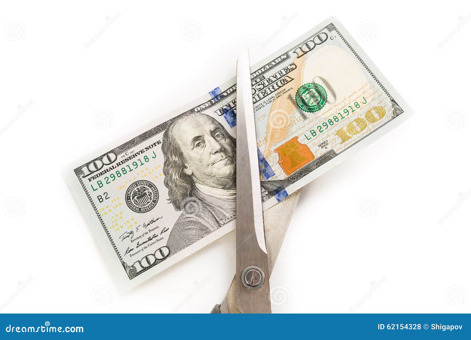Dollars are Cutting with Scissors on a White Background. Stock Photo ...