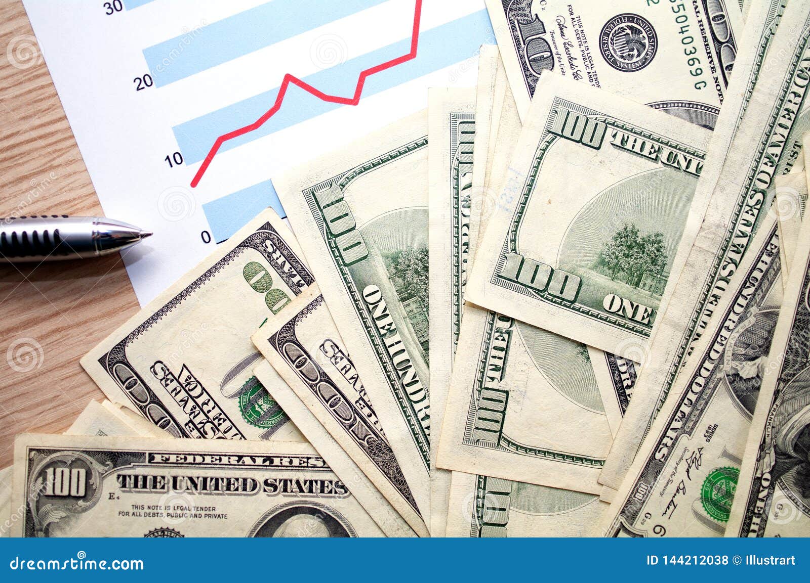 Dollars with Document Showing Financial Profit Graph Stock Photo ...