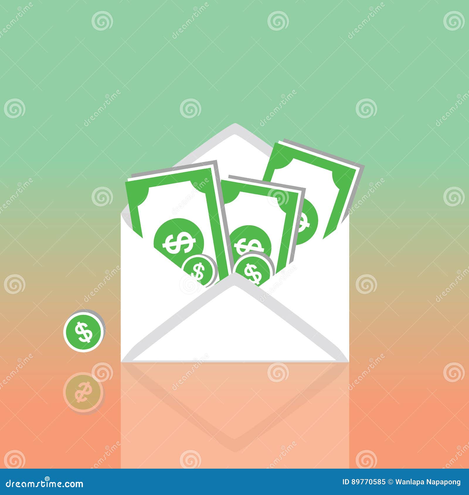 Dollars in an envelope stock vector. Illustration of currency - 89770585