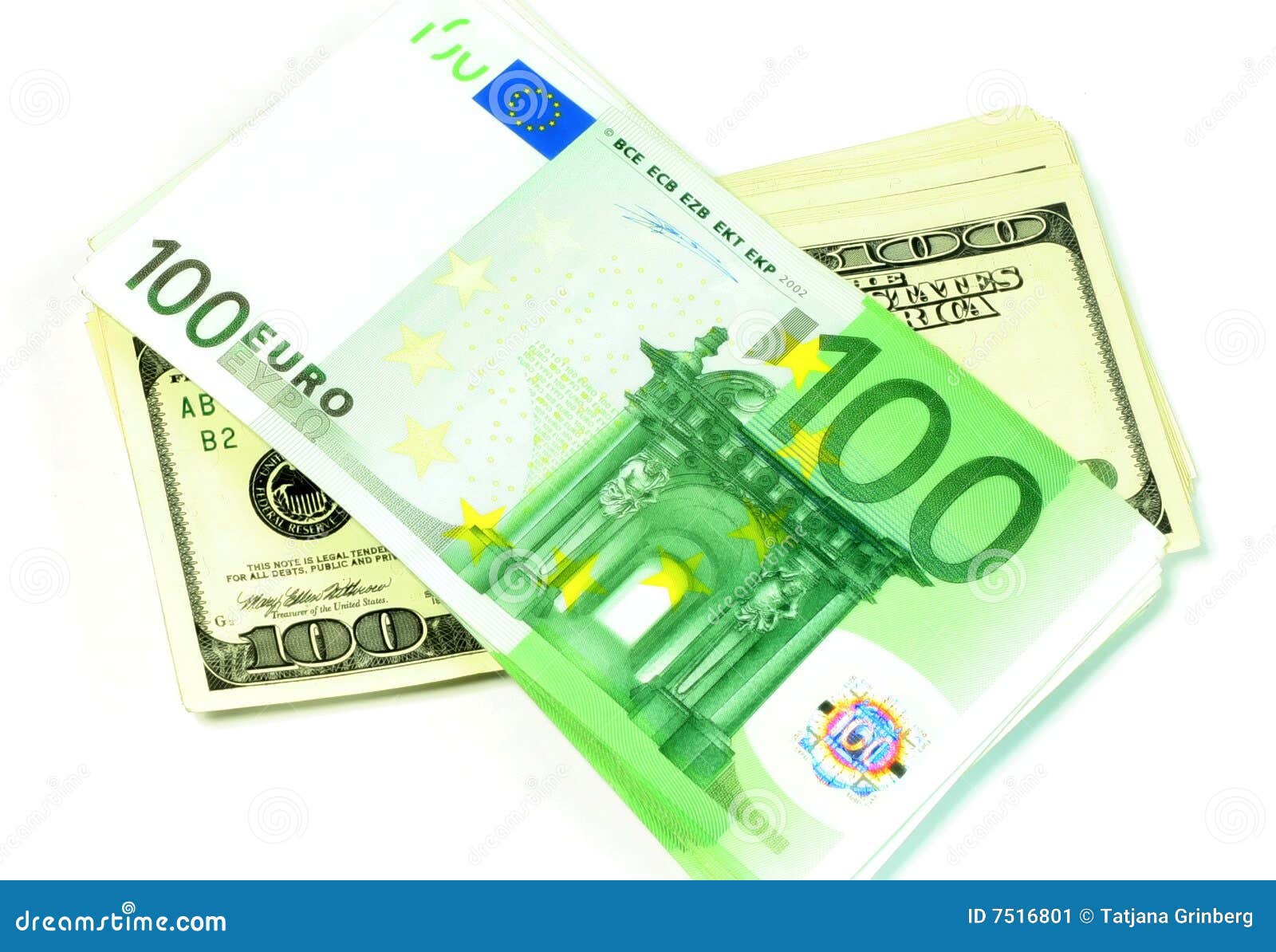 Dollars and Euro of a Banknote Isolated on a Whit Stock Image - Image ...