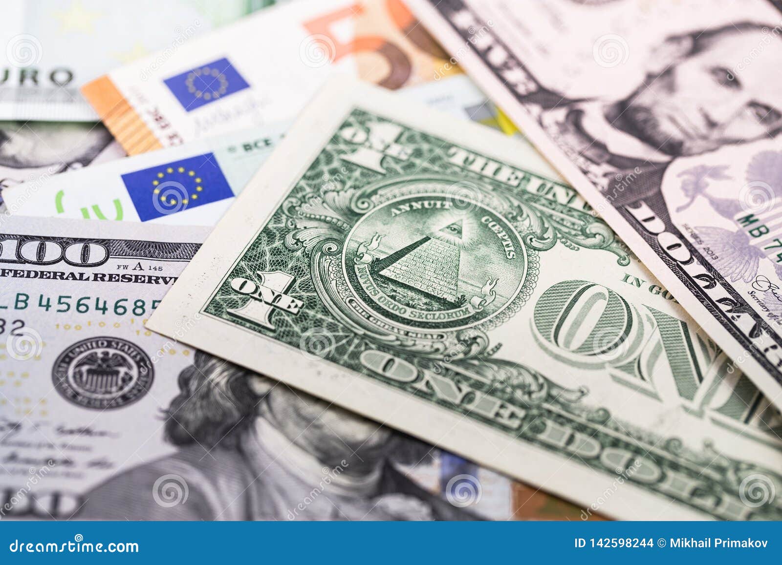 Dollars and euro banknotes editorial stock image. Image of emblem ...