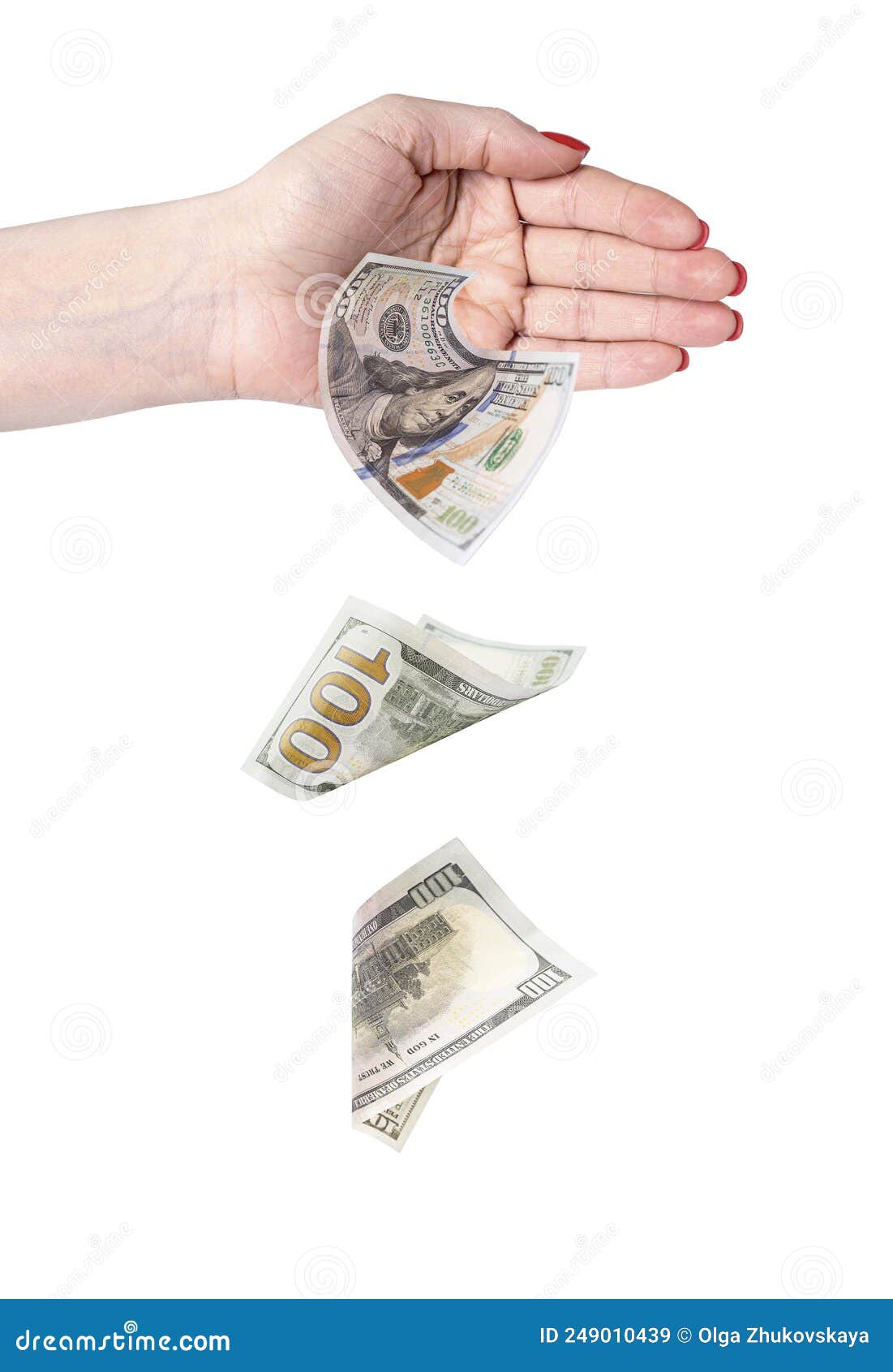 Dollars are Falling from a Hand Isolated on White Stock Image - Image ...