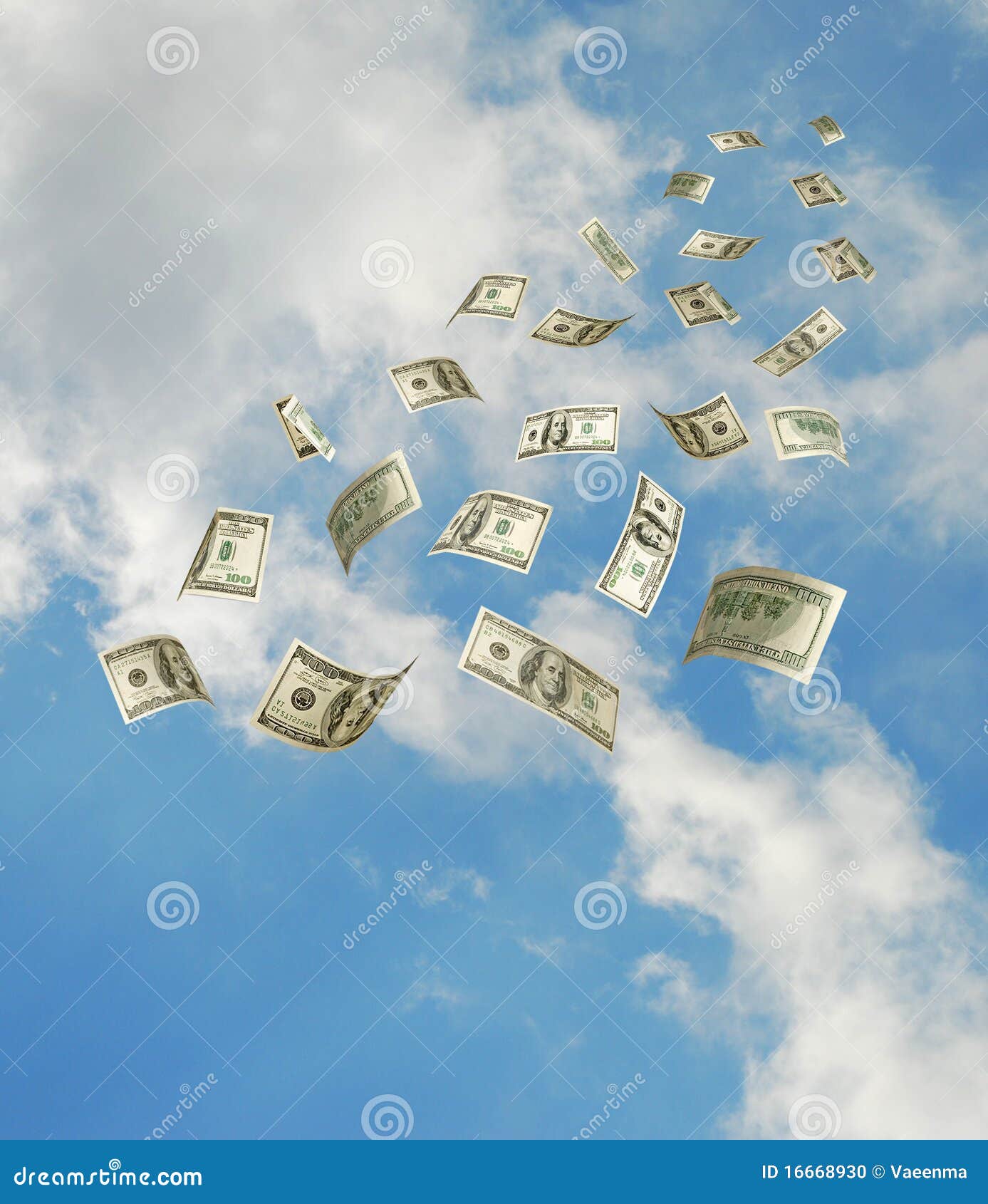 Dollars falling from sky stock photo. Image of closeup - 16668930
