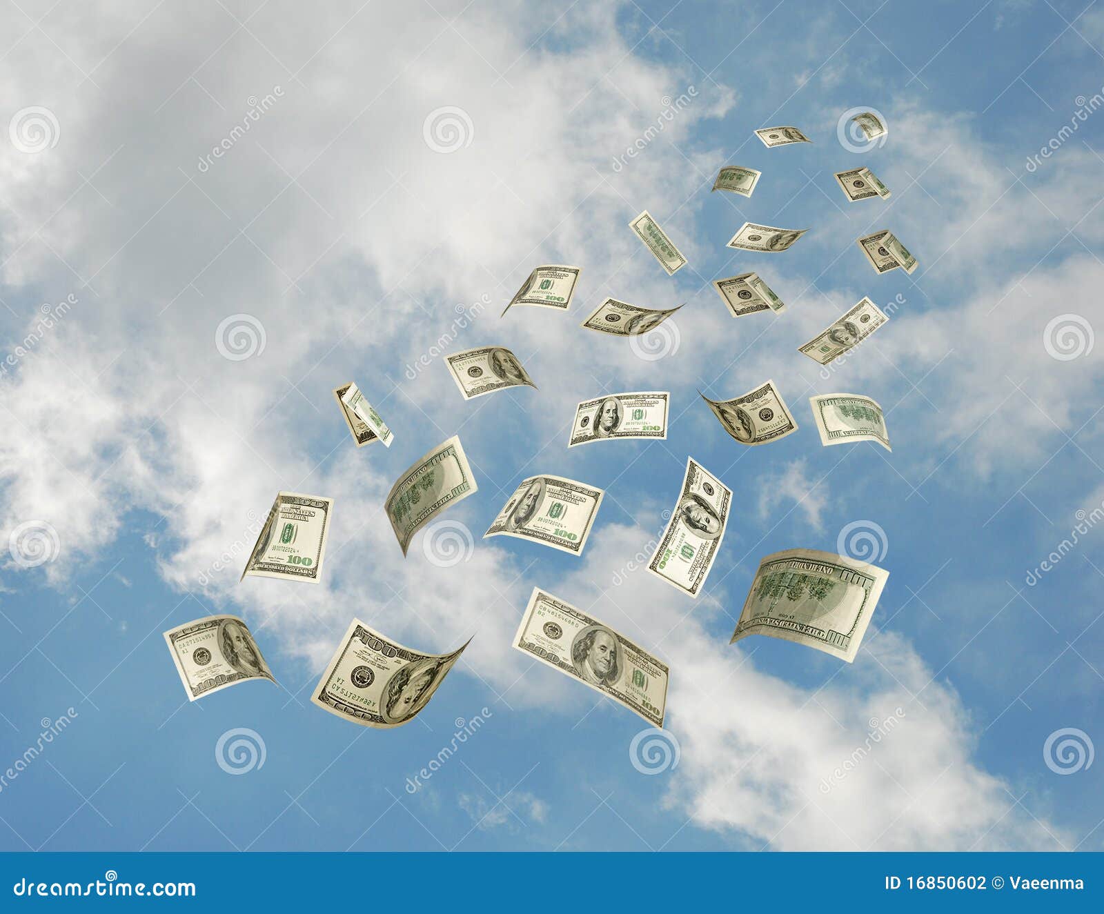 Dollars falling from sky stock photo. Image of closeup - 16850602
