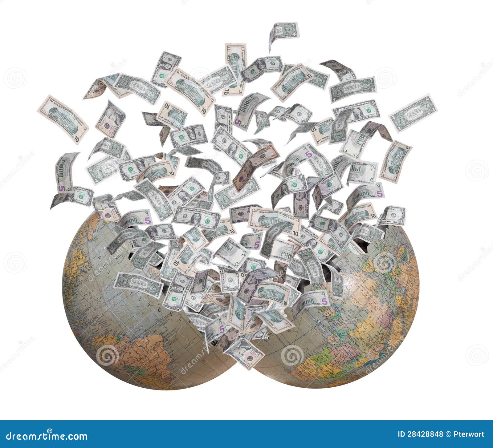 Dollars Flying Out of Burst Earth Stock Photo - Image of environment ...