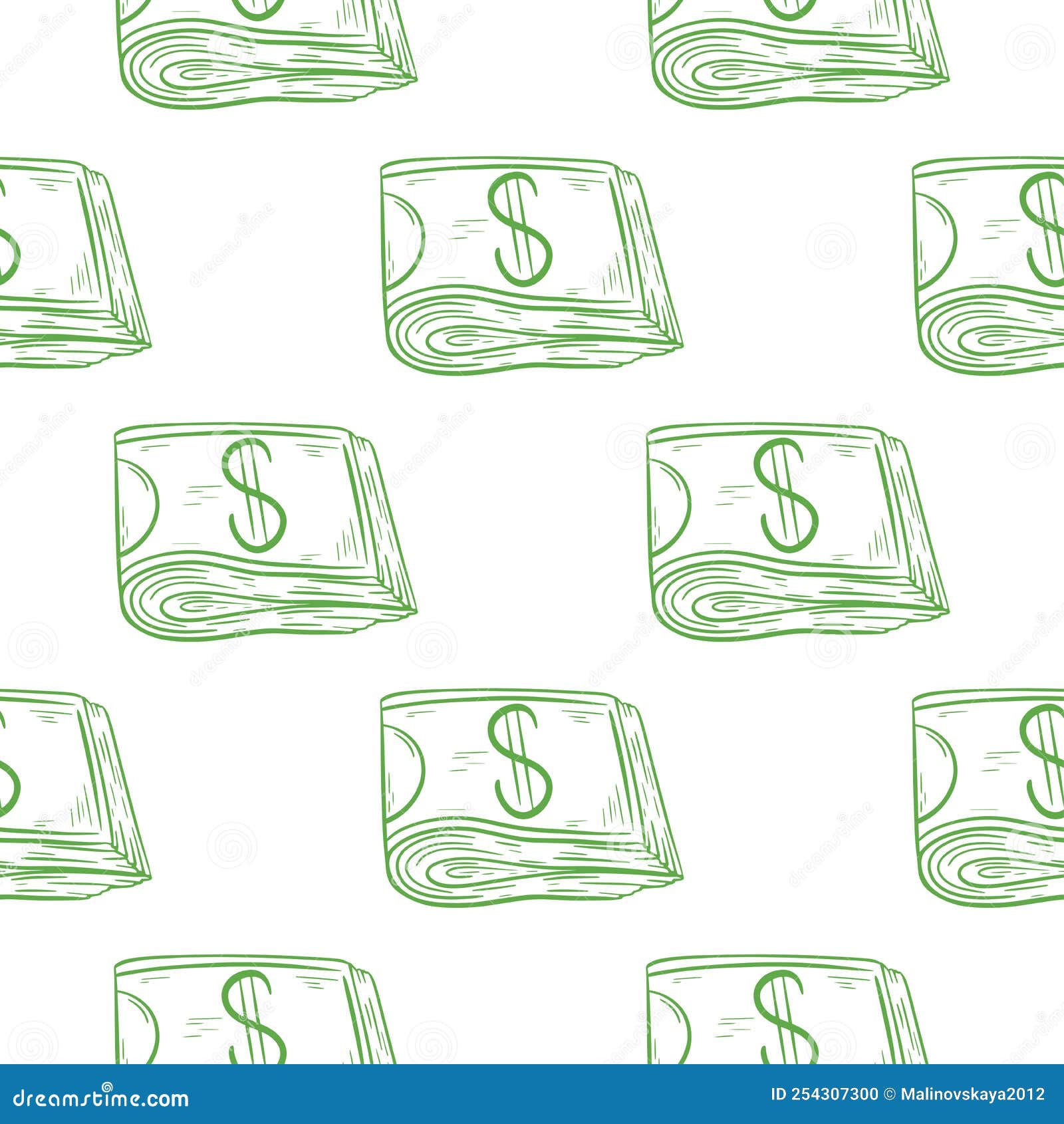Dollars Folded in Half Hand Drawn Engraving Seamless Pattern Stock ...